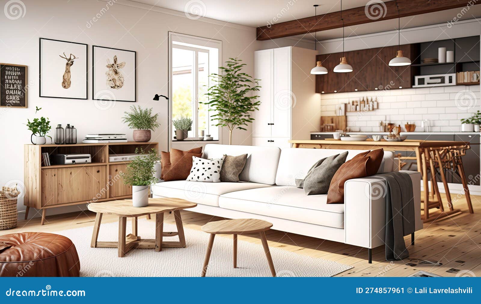 Beautiful Living Room Interior Design, Generative AI Stock Illustration ...