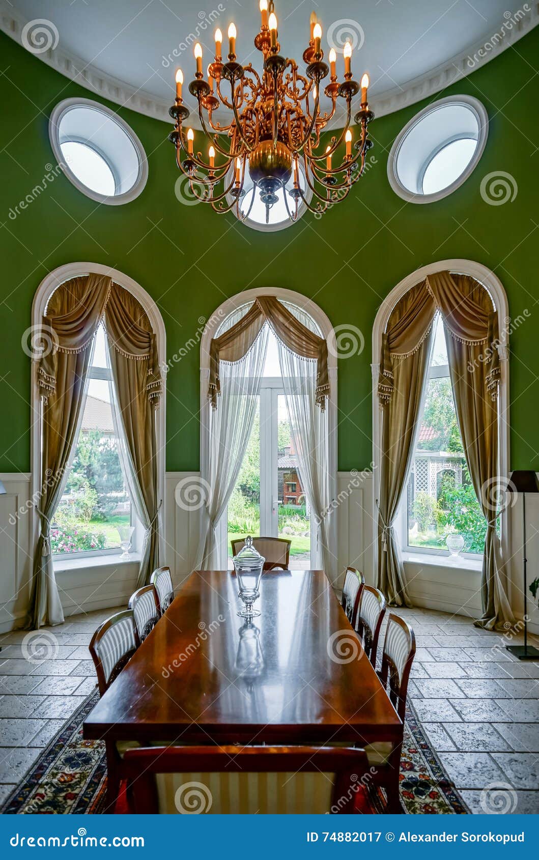 Beautiful Living Room Interior with High Windows Editorial Photography ...