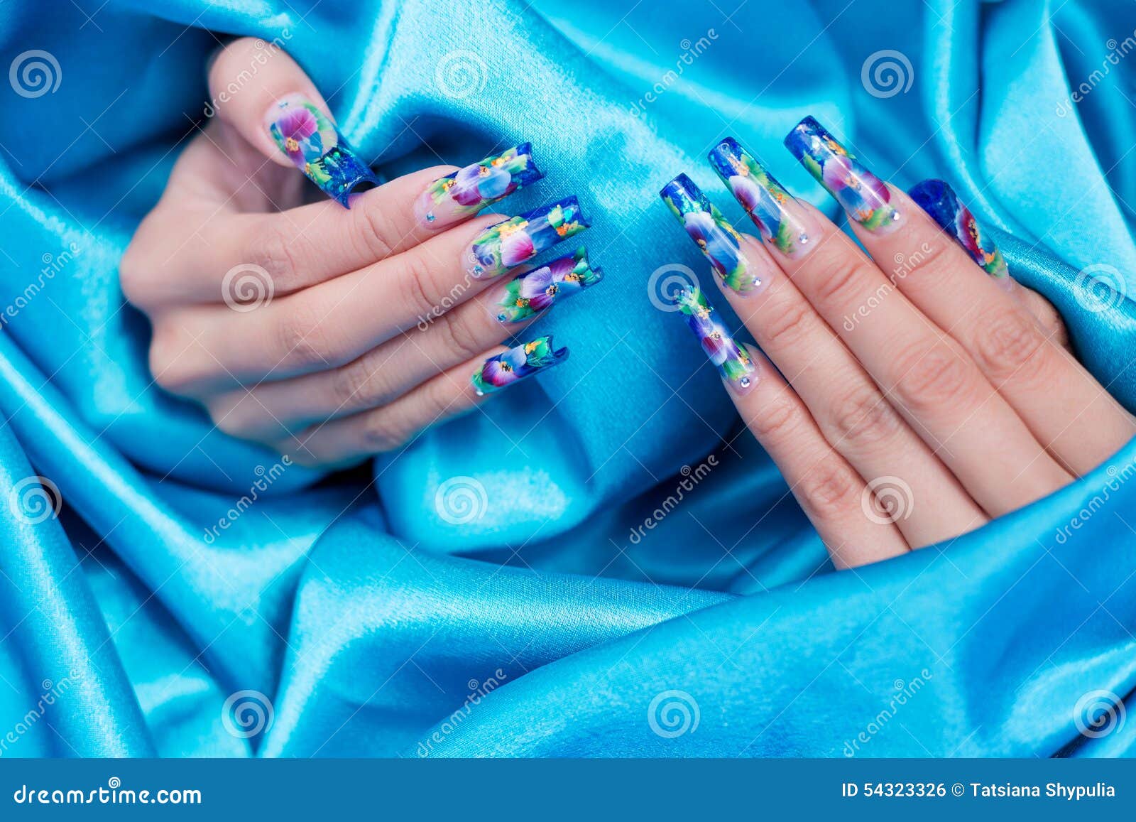 Beautiful Long Legs with an Overhead Pattern on Blue Fabric Stock Photo ...