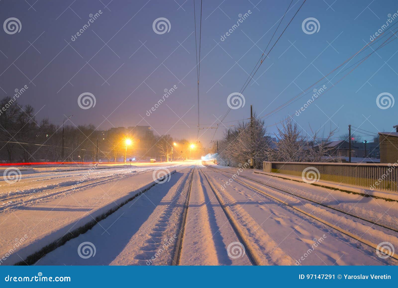 Beautiful Long Railway on the Nature of Winter Night Stock Image ...