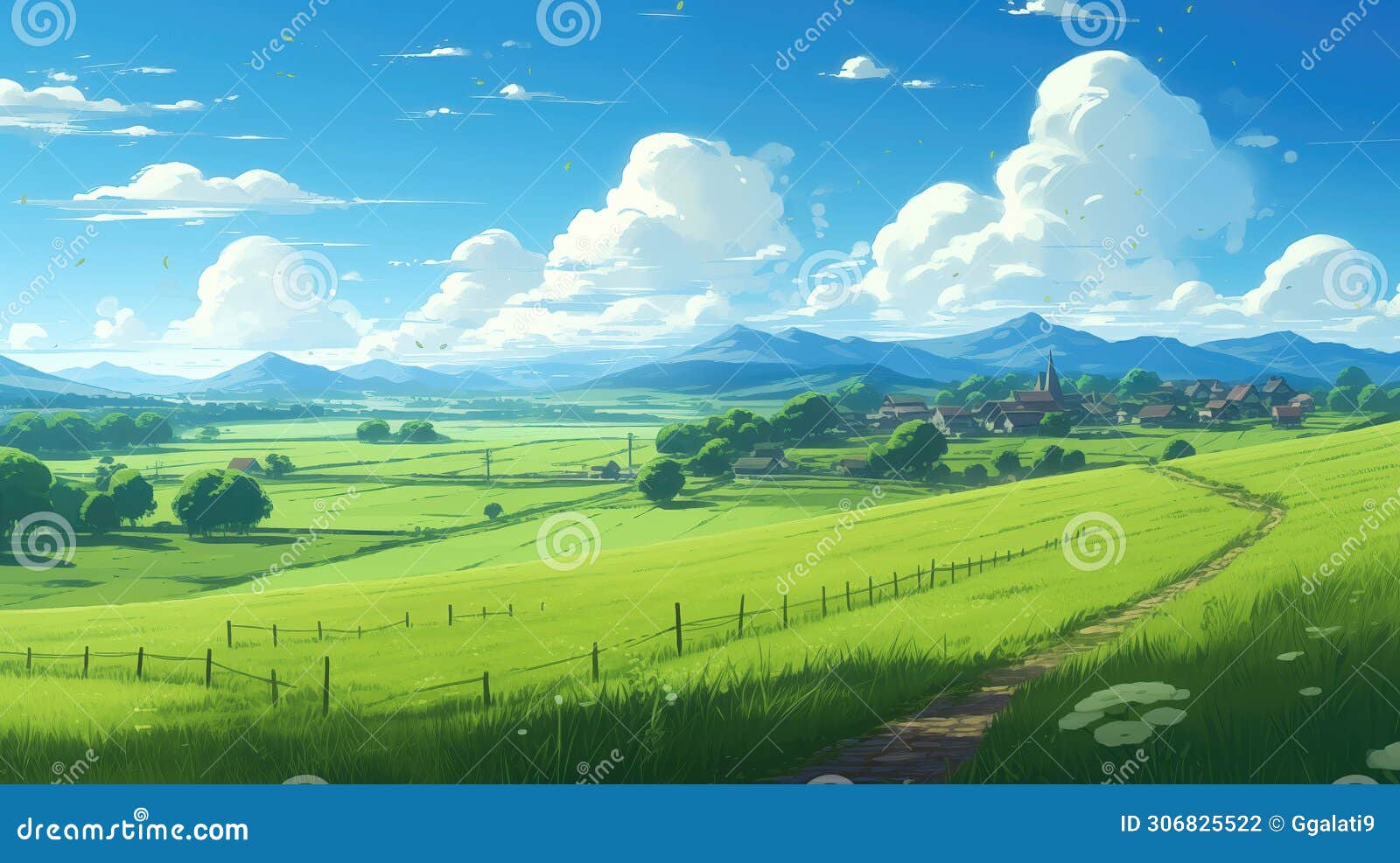 A Beautiful Long Smaller Path in Summer in a Grass Field, Anime Artwork ...