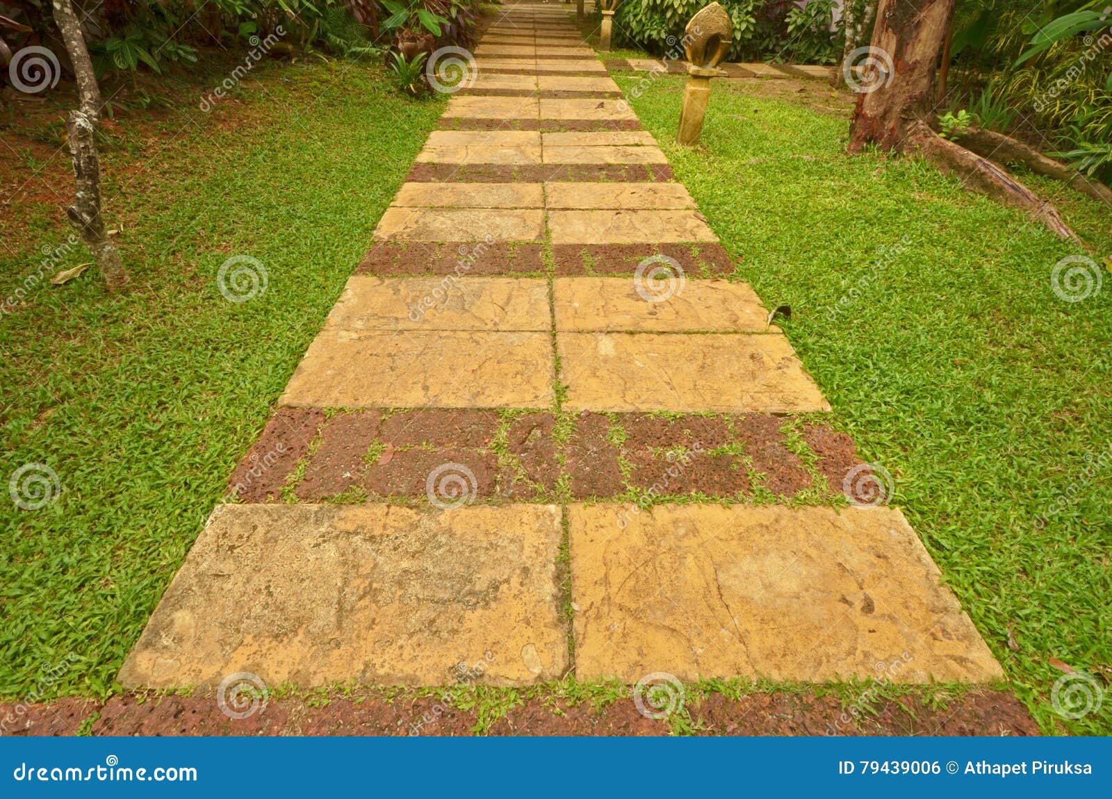 Beautiful Long Stone Pathway in the Park Stock Photo - Image of furrow ...
