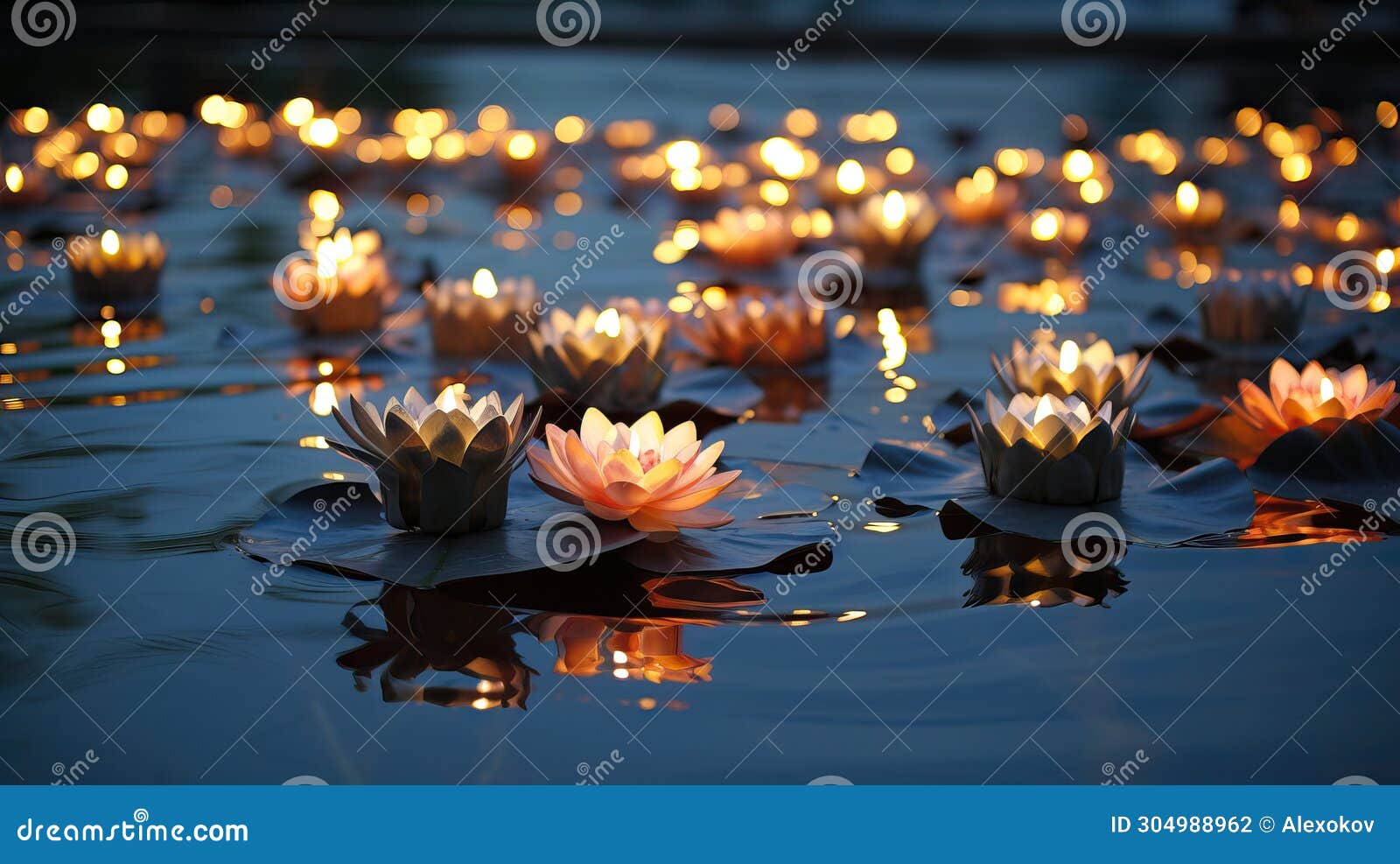 Beautiful Lotus Floating on the Water with Reflection of Light ...