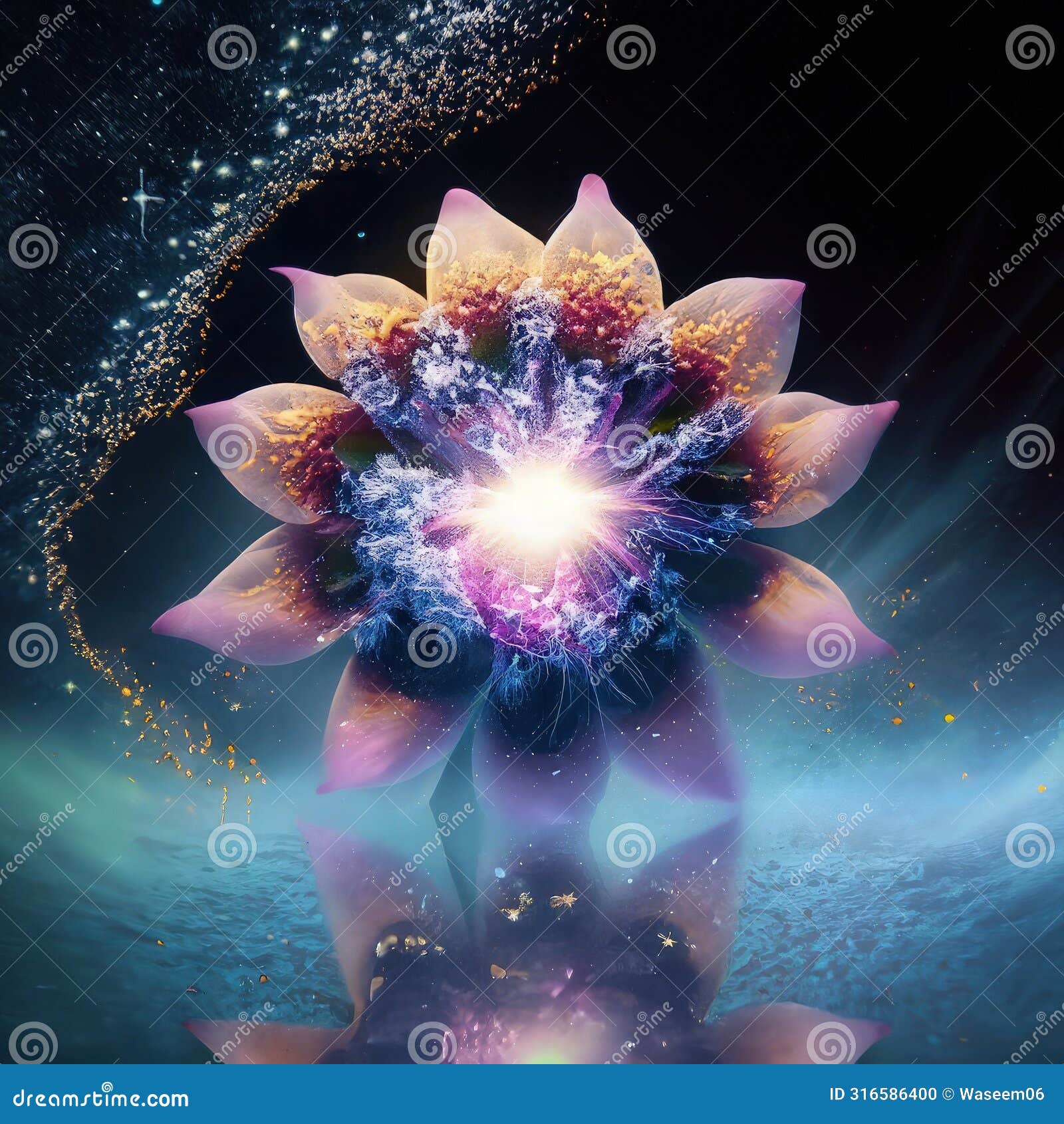 Beautiful Lotus Flower in Deep Space. 3D Illustration Stock ...