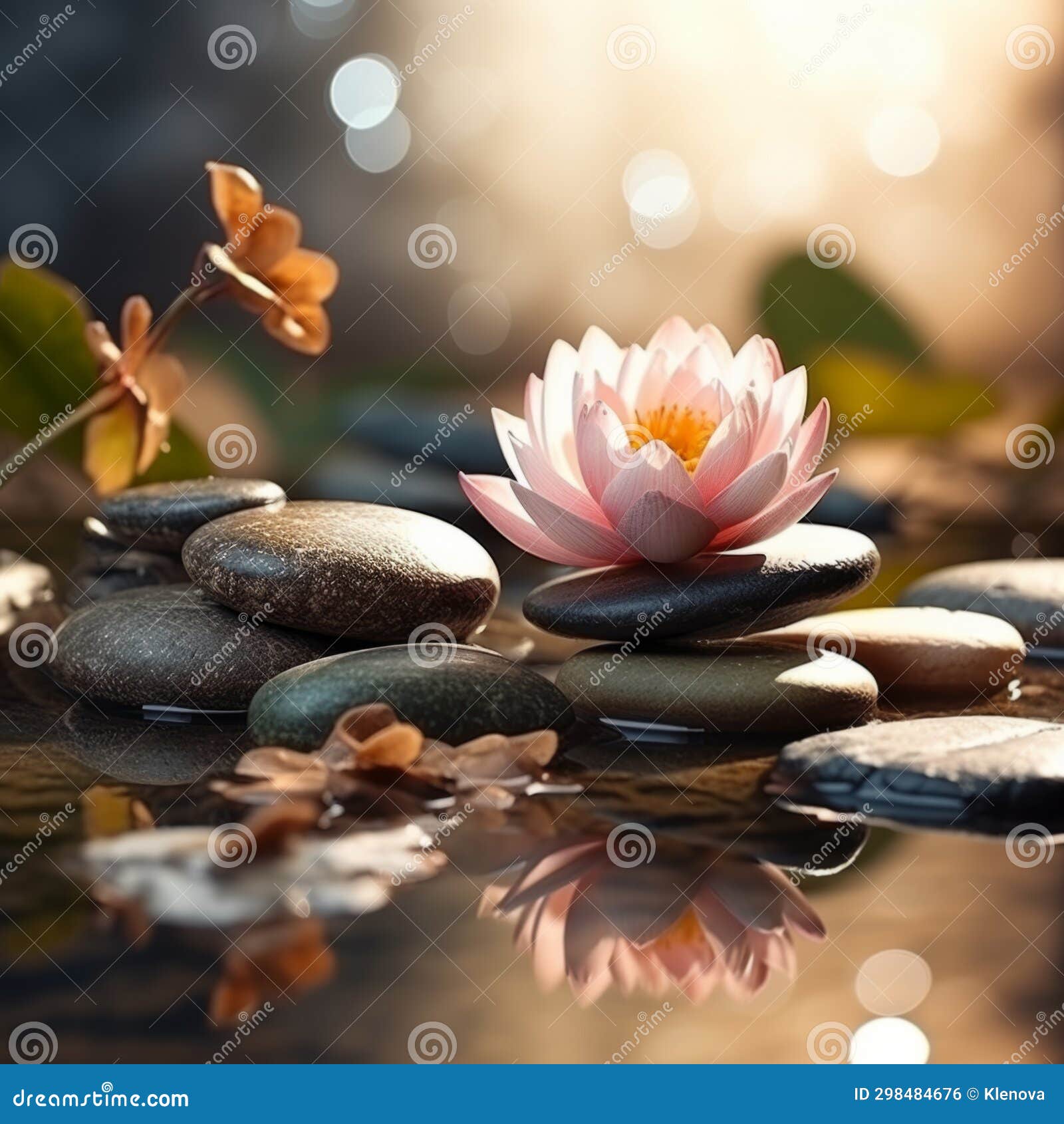 Beautiful Lotus Flower and Stack of Stones on Water Surface Stock ...