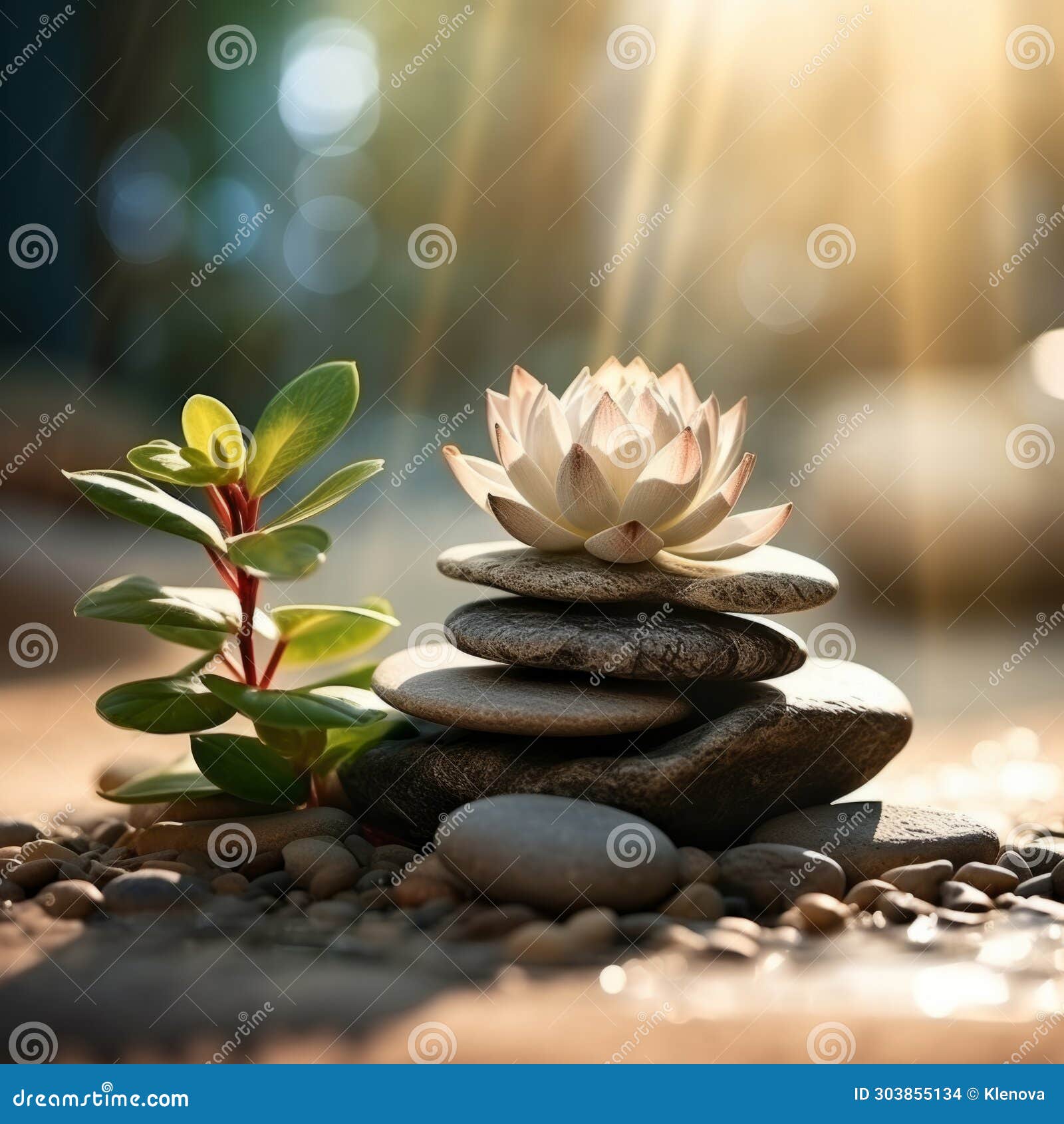 Beautiful Lotus Flower and Stack of Stones on Water Surface Stock ...