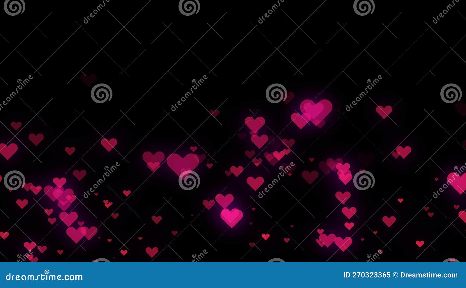 Chaotic Movement of Hearts Glowing on a Dark Background. Animation Loop ...