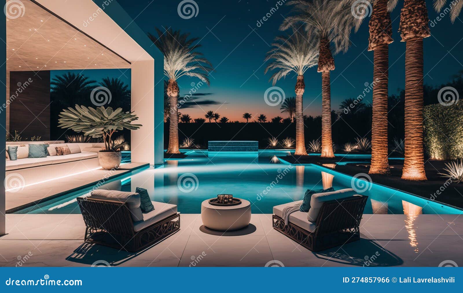 Beautiful Luxurious Outdoor Pool Area, Generative AI Stock Illustration ...