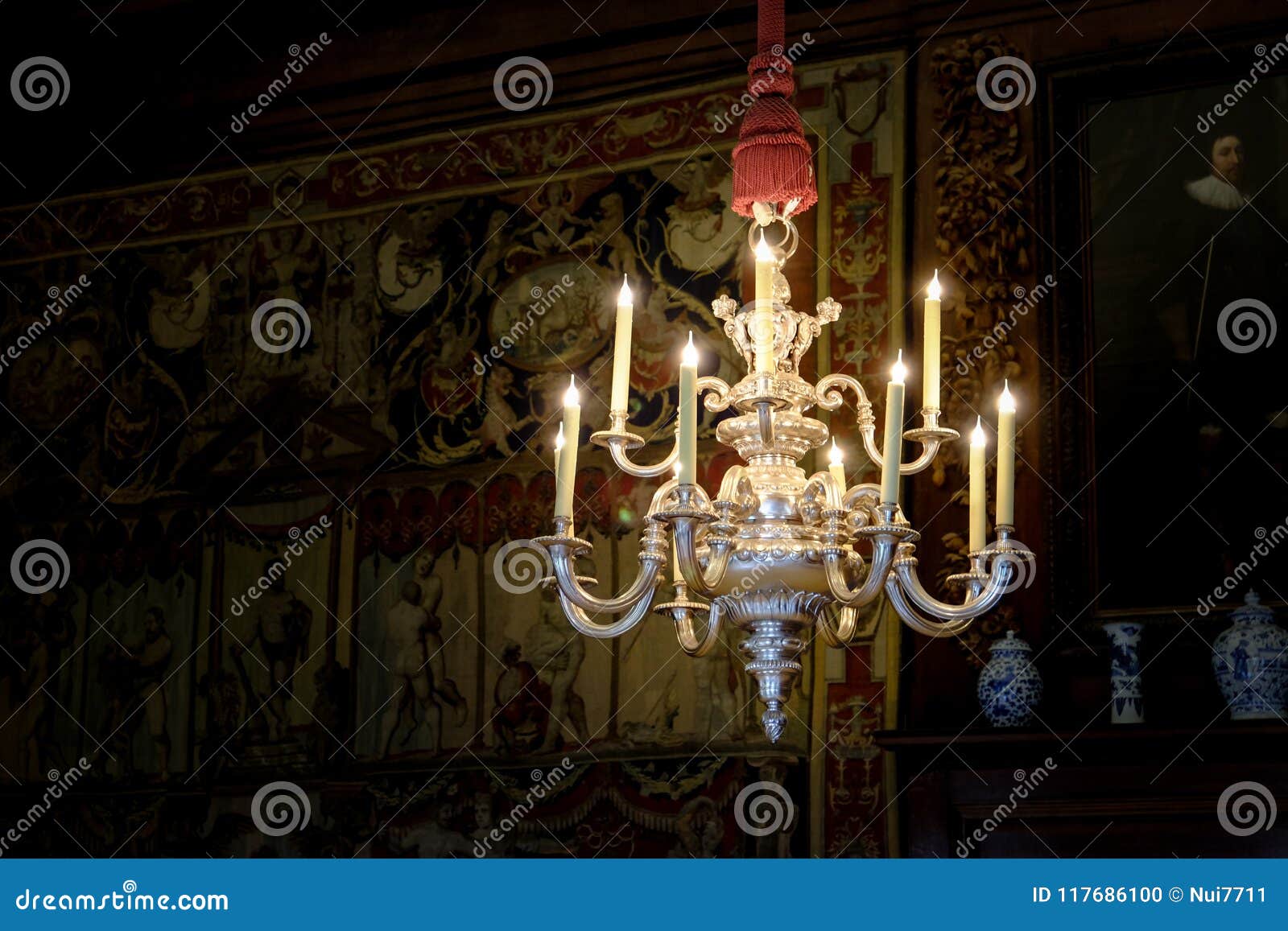 Beautiful Ancient Chandelier with Light Stock Photo - Image of ...