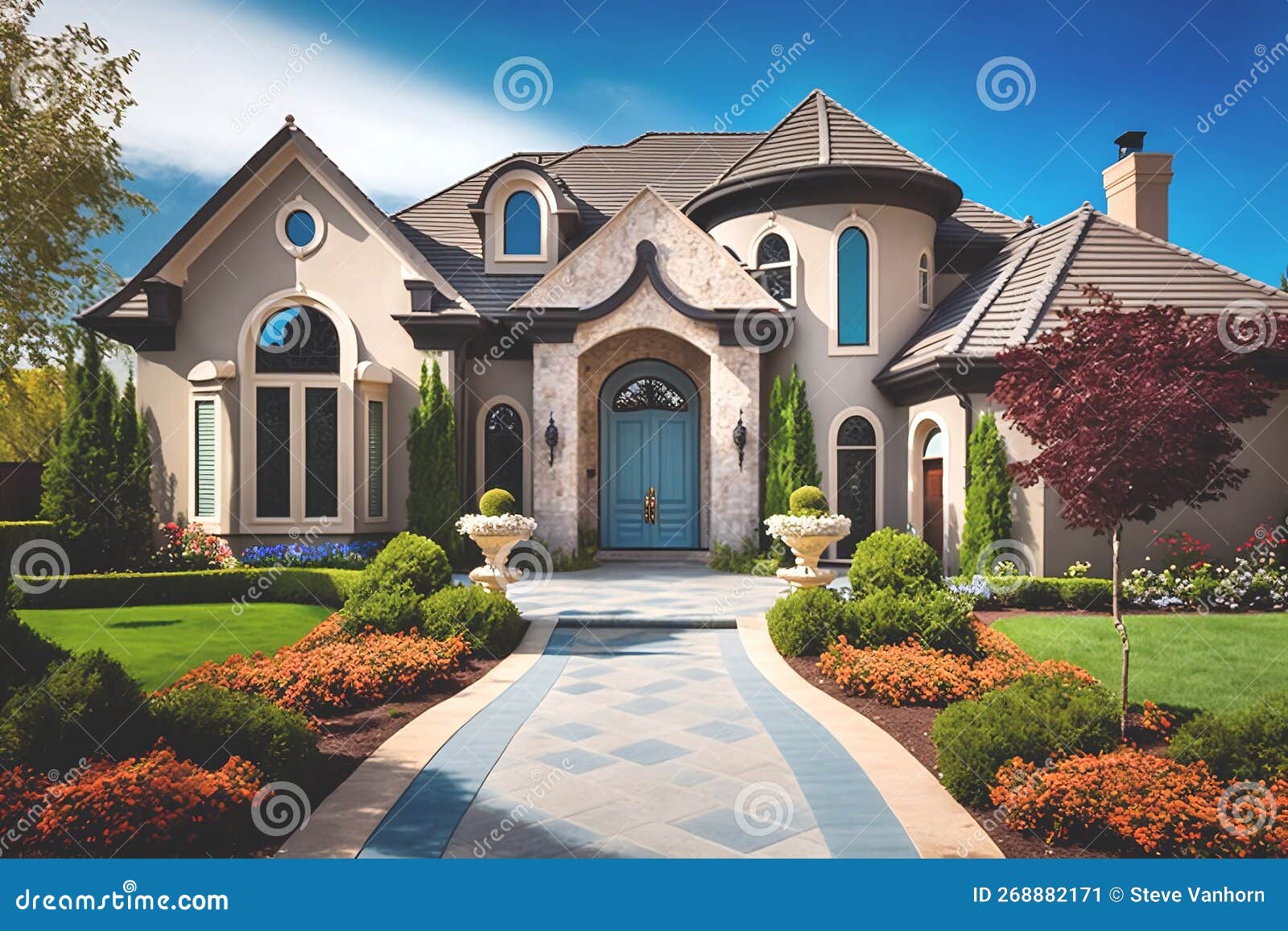 Beautiful Luxury Home with Nice Landscaping Stock Illustration ...