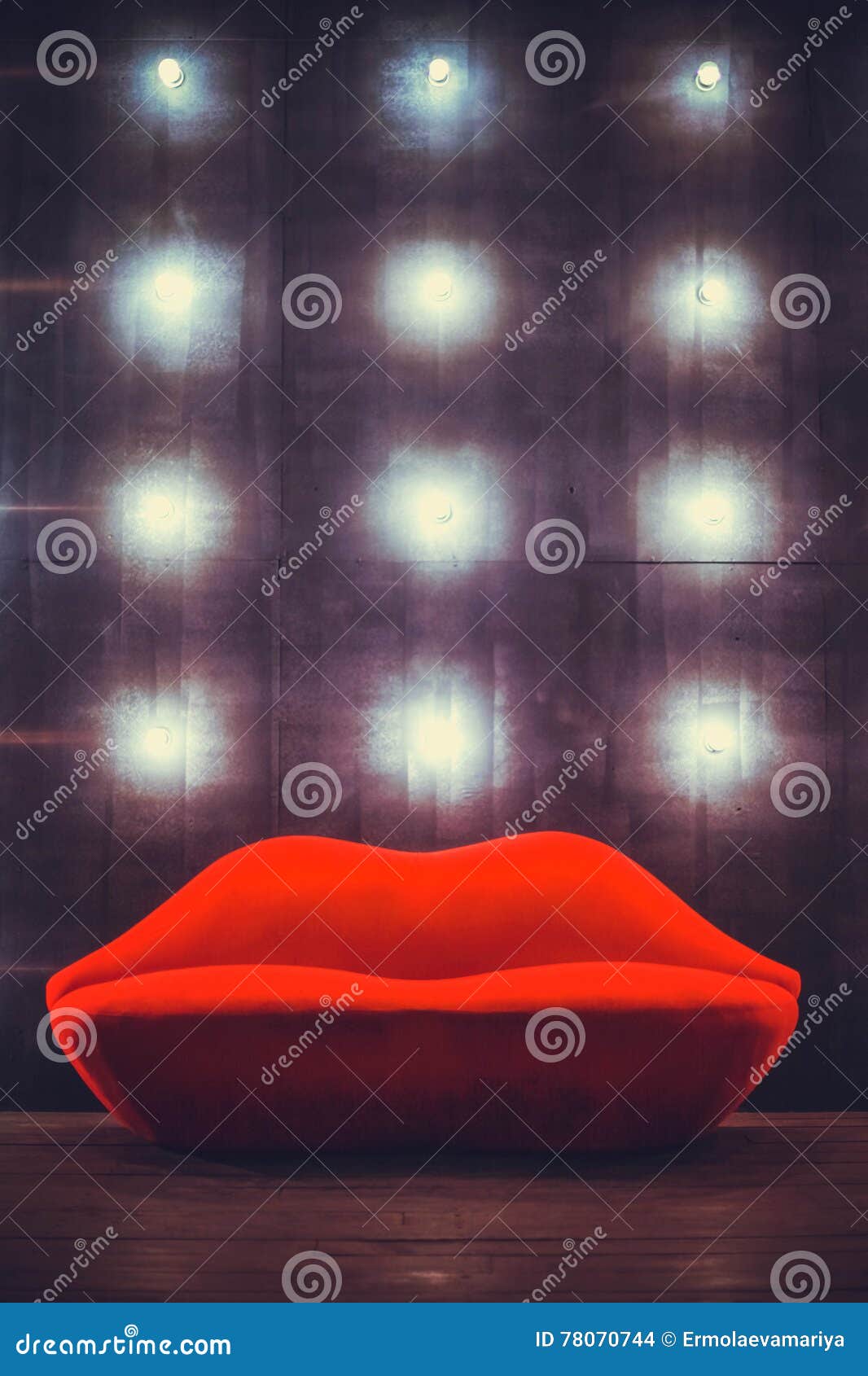 Beautiful Luxury Red Lips Sofa on Grey Background with Lights Stock ...