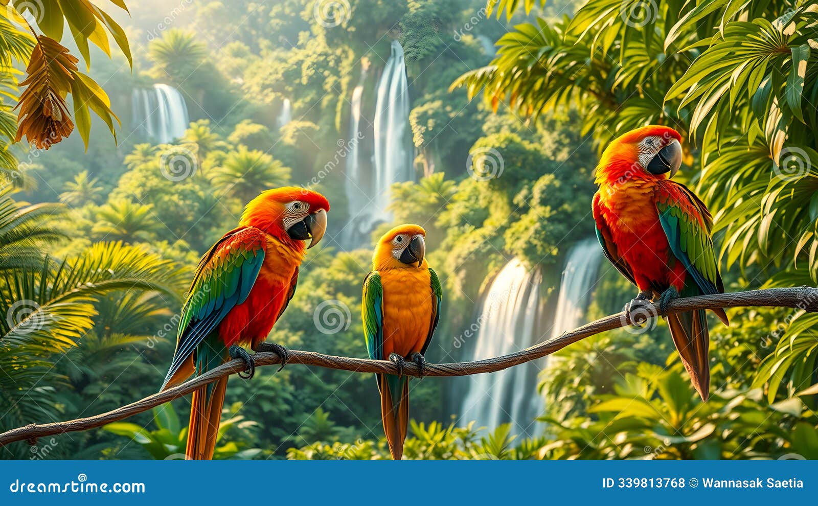 Beautiful Macaws Sitting on the Branch in the Tropical Rainforest Stock ...