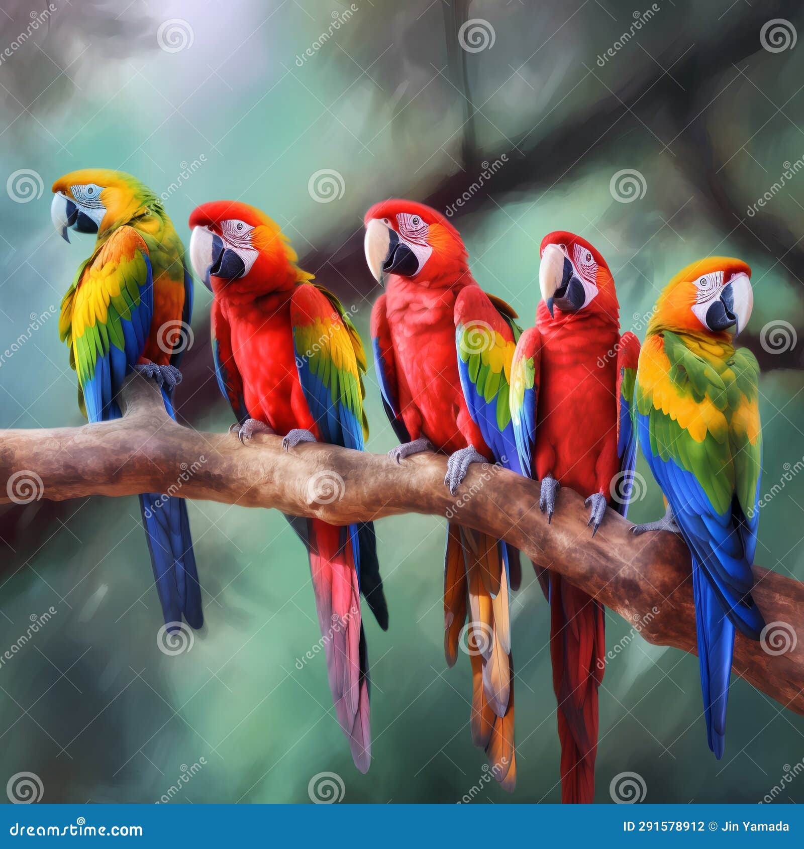 Beautiful Macaws Sitting on a Tree Branch. Vector Illustration Stock ...