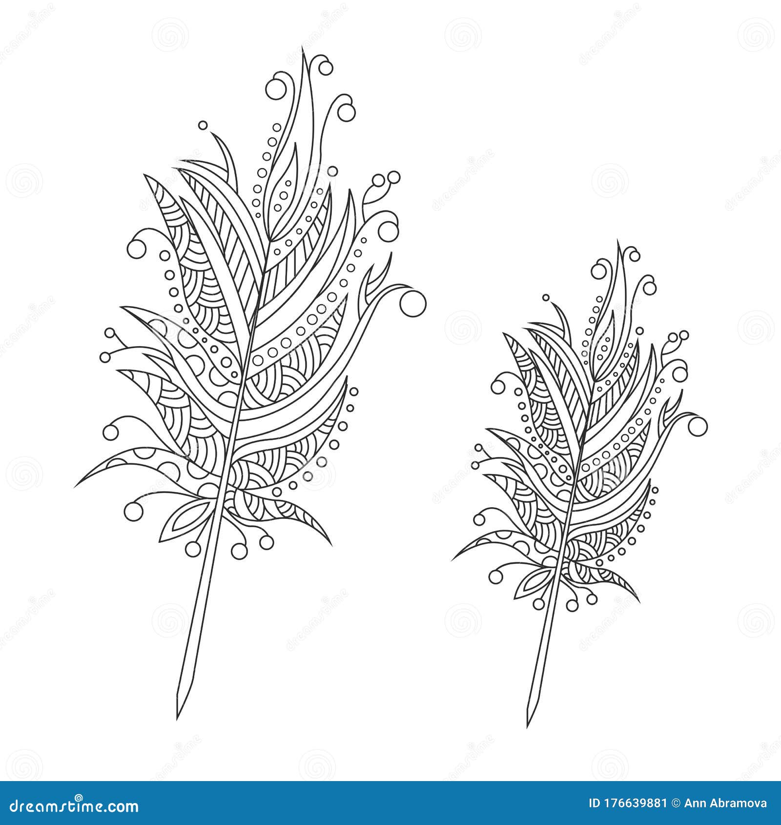 Beautiful Magic Bird Feather. Coloring Book Vector Illustration Stock ...