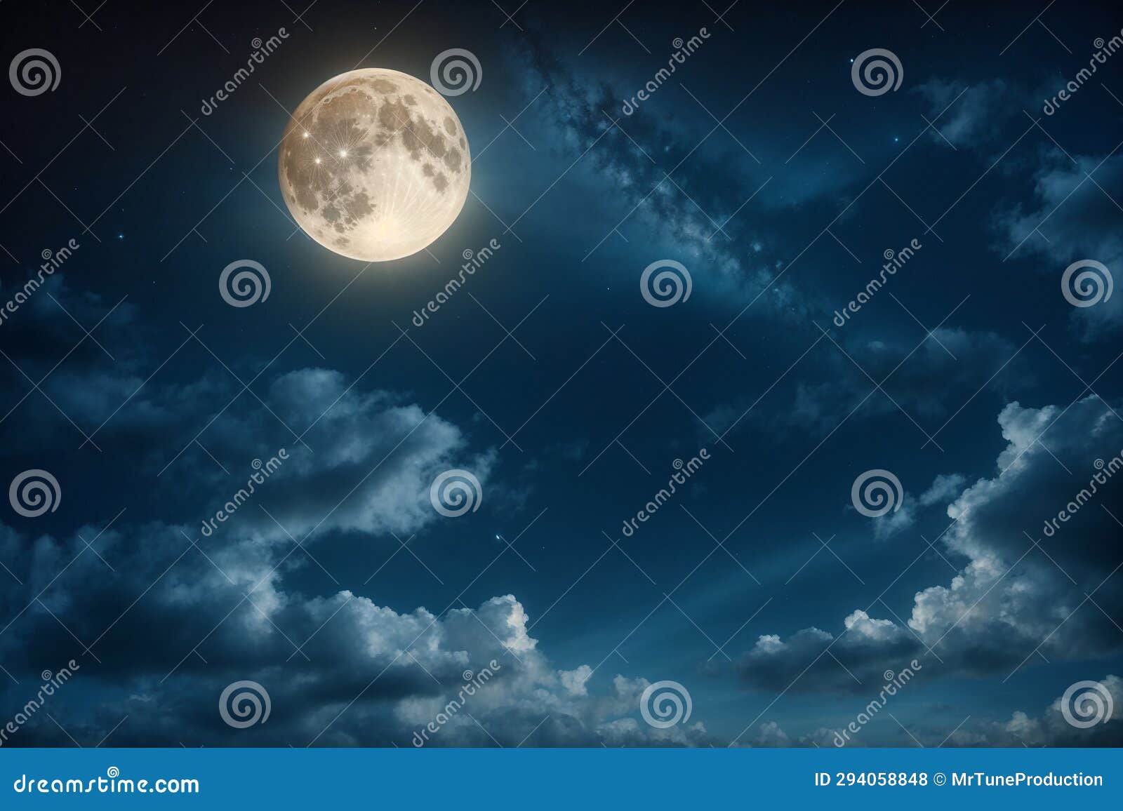 Beautiful Magic Blue Night Sky with Clouds and Fullmoon and Stars Stock ...