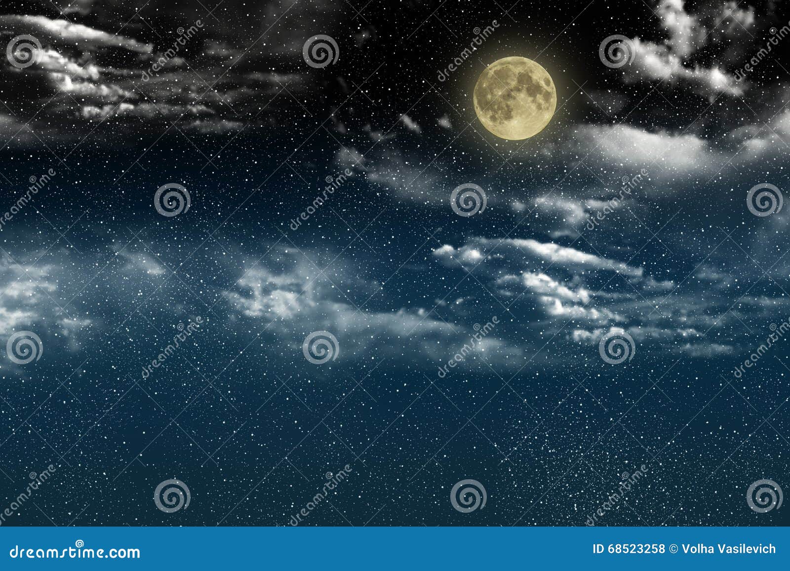Beautiful Magic Blue Night Sky with Clouds and Fullmoon and Stars Stock ...