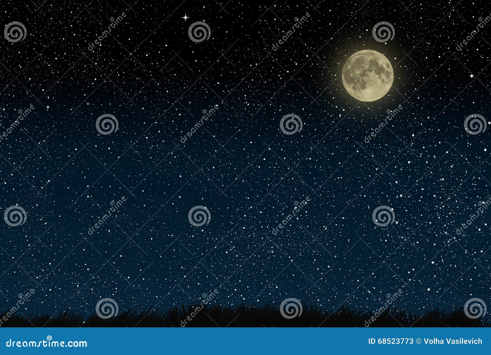 Beautiful Magic Blue Night Sky with Clouds and Fullmoon and Stars and ...