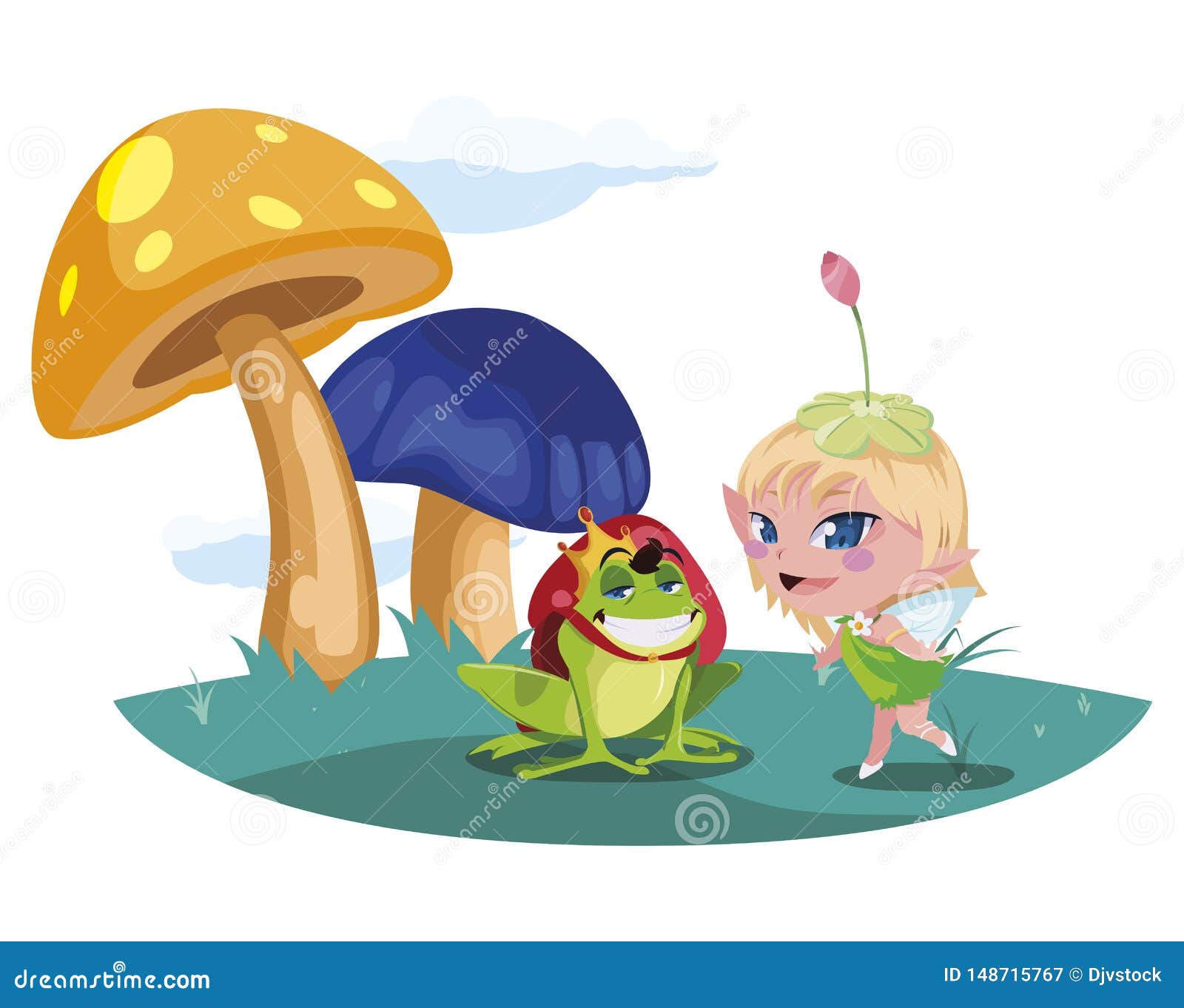 Beautiful Magic Fairy with Toad Prince in the Garden Stock Illustration ...