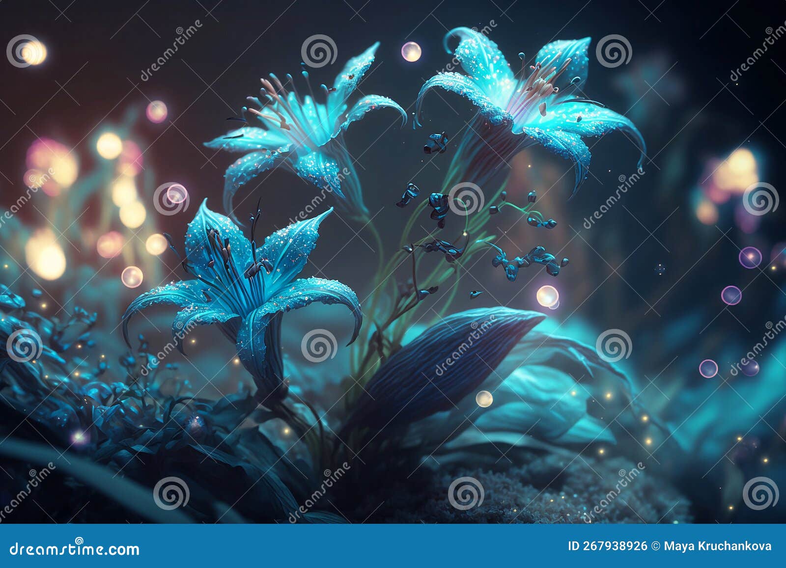 Beautiful Magic Glowings Lily Flowers Stock Illustration - Illustration ...