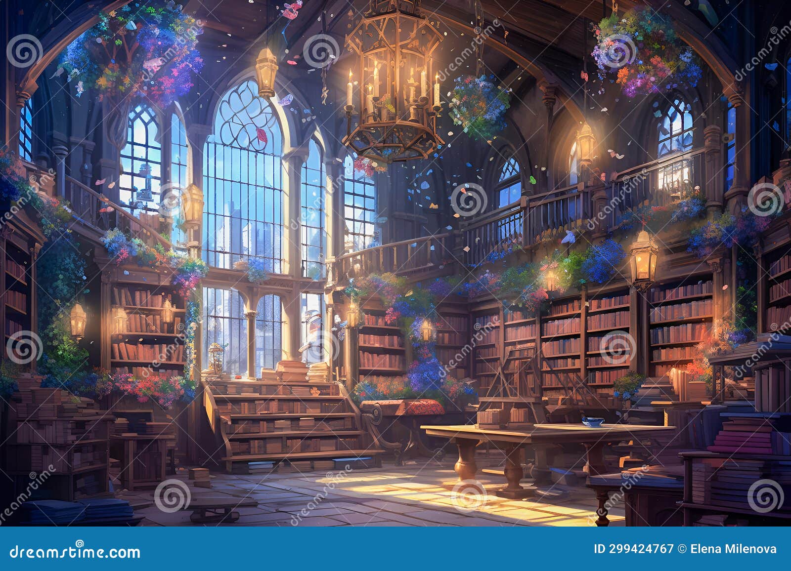 Beautiful Magical Bookstore or Library Stock Image - Image of book ...