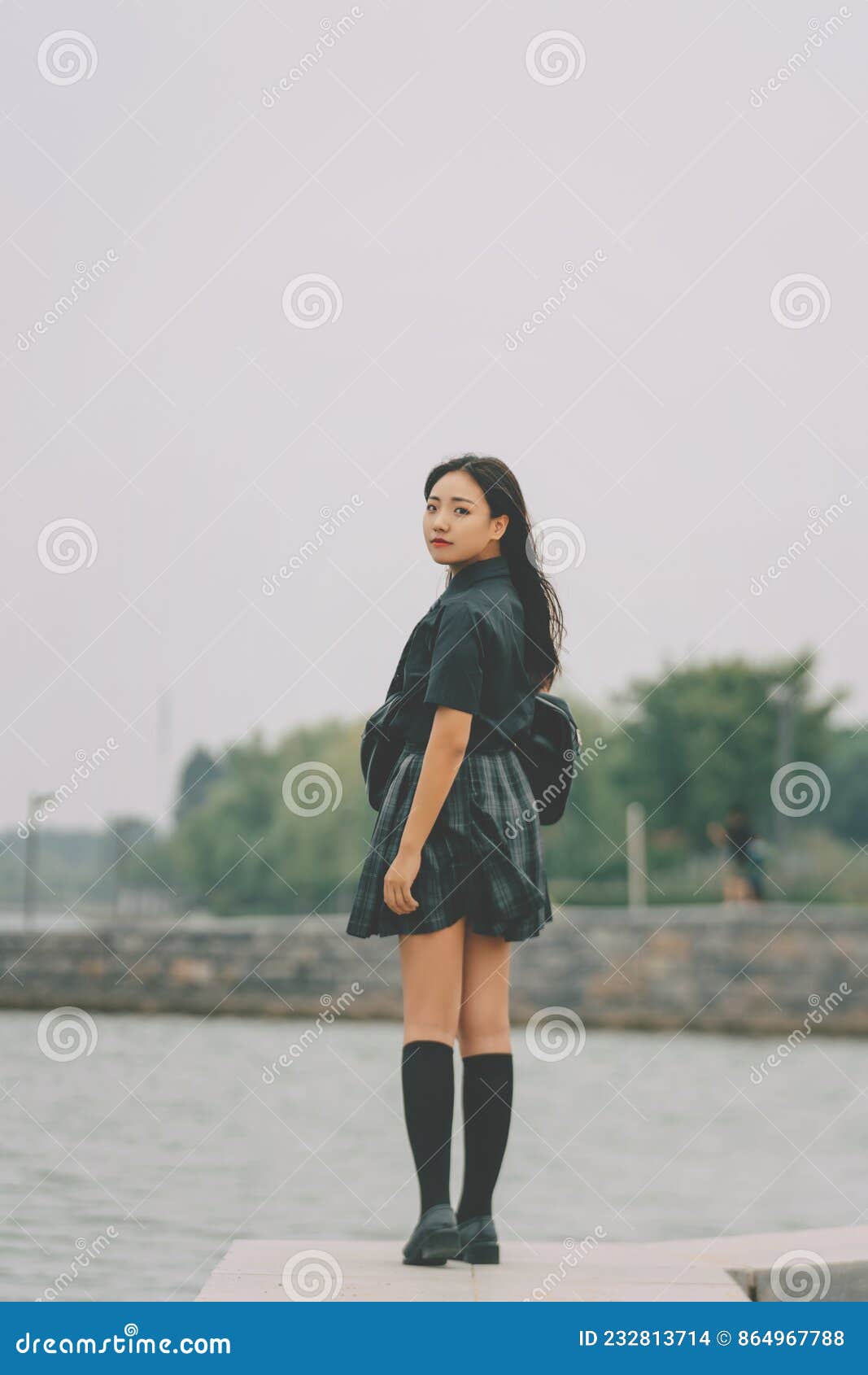 Beautiful Maiden by the Lake on a Cloudy Day Stock Photo - Image of ...