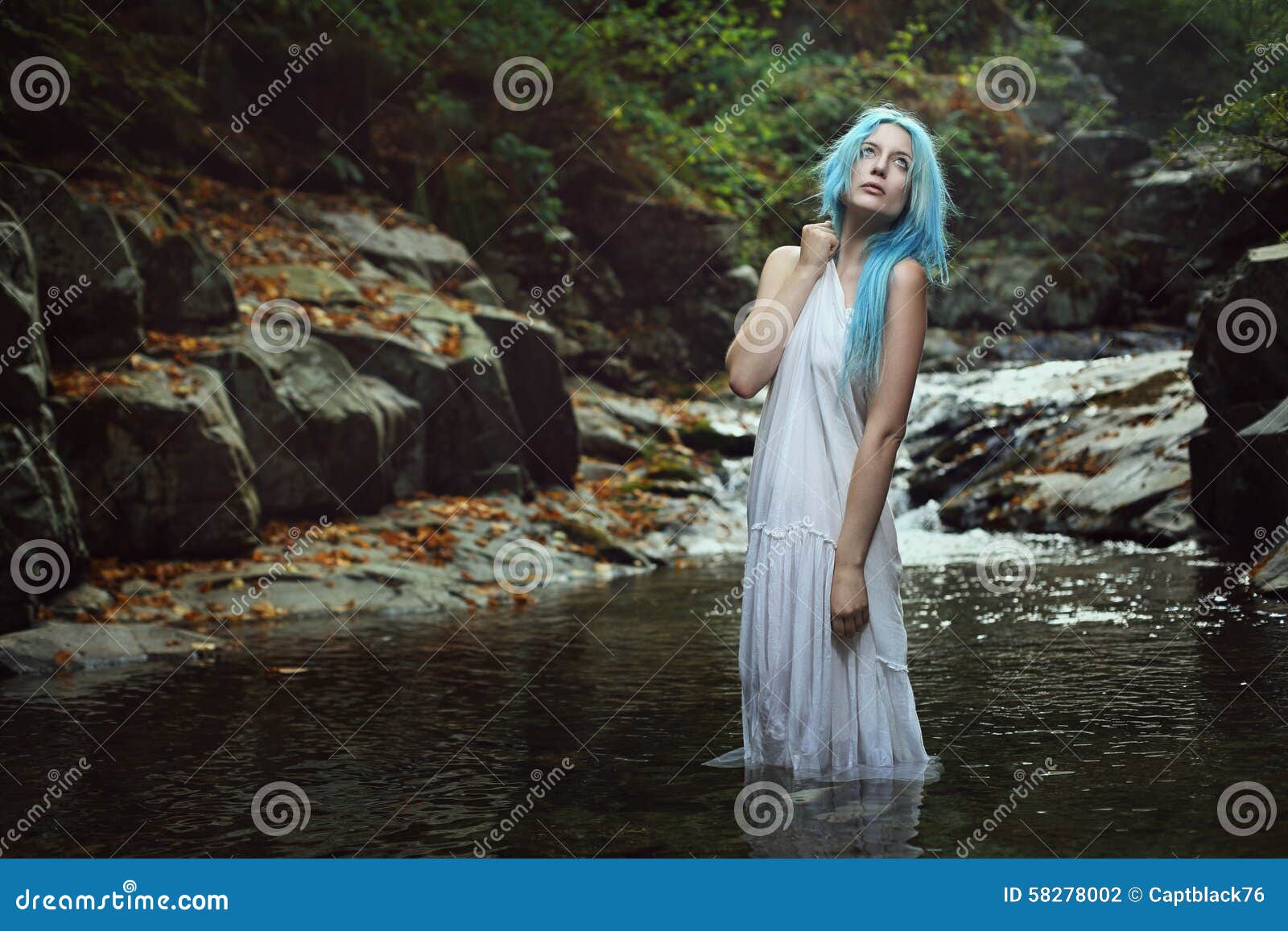 Beautiful Maiden Posing in Mountain Stream Stock Photo - Image of ...