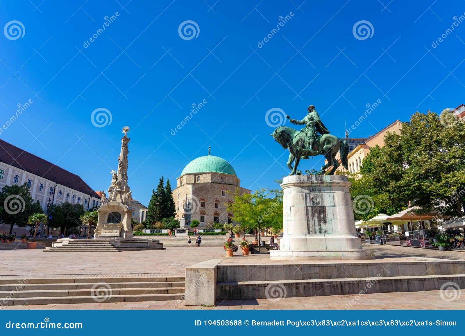 The Beautiful Main Square of Pecs Hungary with Dzsami Mosque and ...