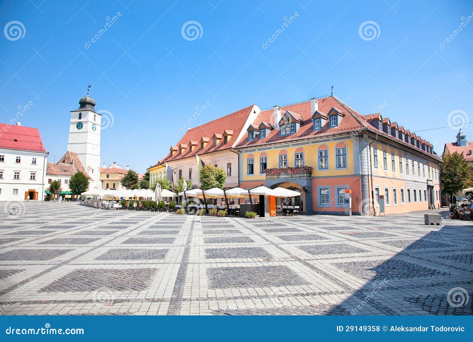 Beautiful Main Square in Sibiu, Romania Stock Photo - Image of blue ...