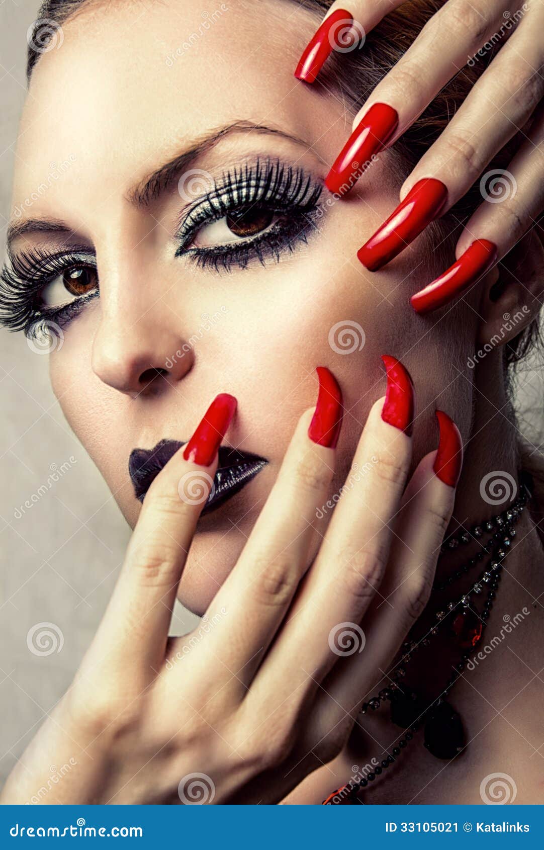Beautiful Make Up And Long Red Nails Stock Image Image Of Glam