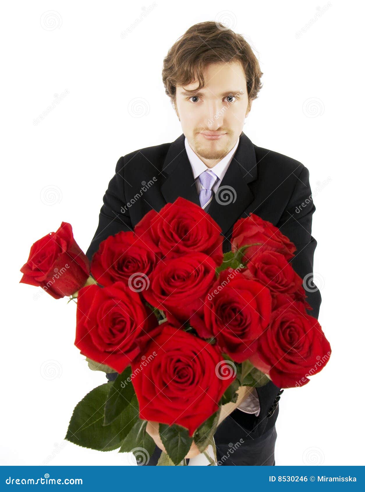 Beautiful Man with a Bouquet of Roses Stock Photo - Image of male ...