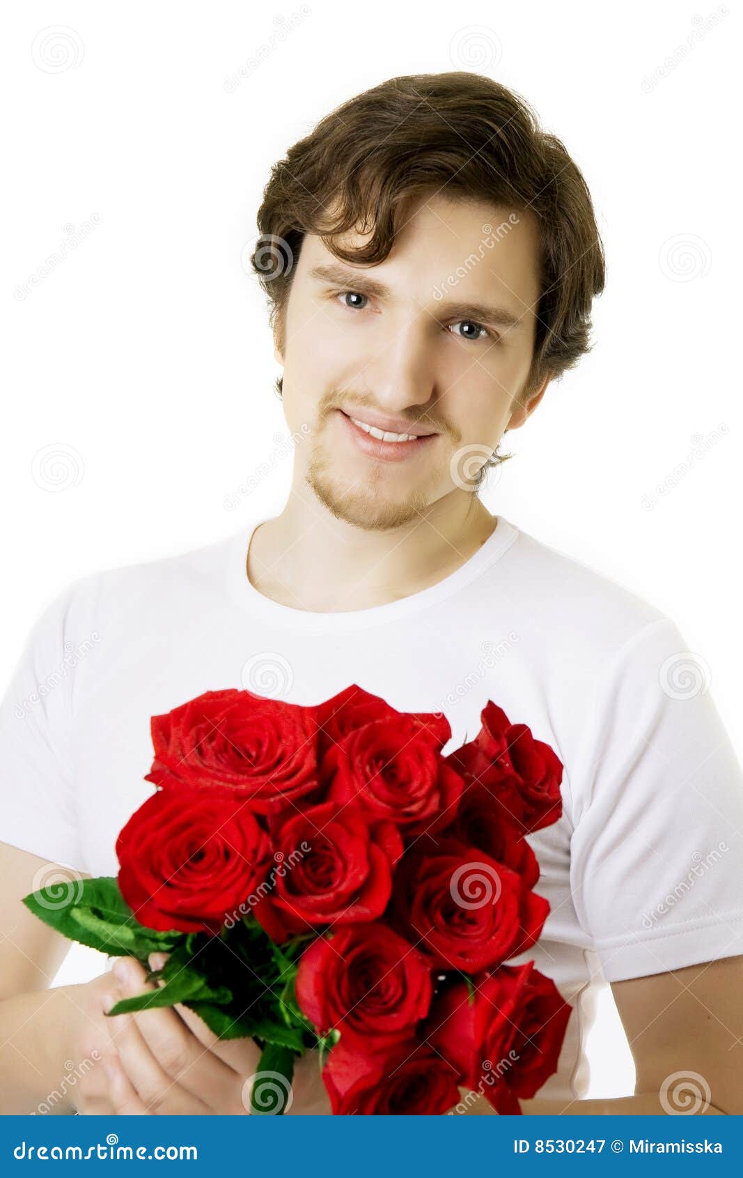 Beautiful Man with a Bouquet of Roses Stock Image - Image of building ...