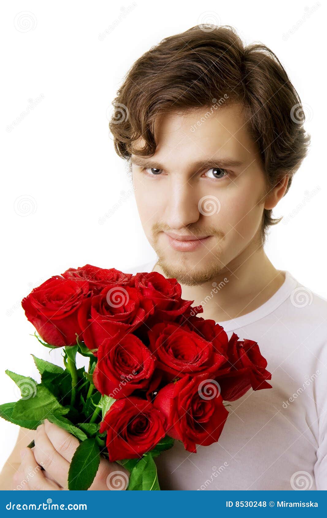 Beautiful Man with a Bouquet of Roses Stock Photo - Image of adult ...