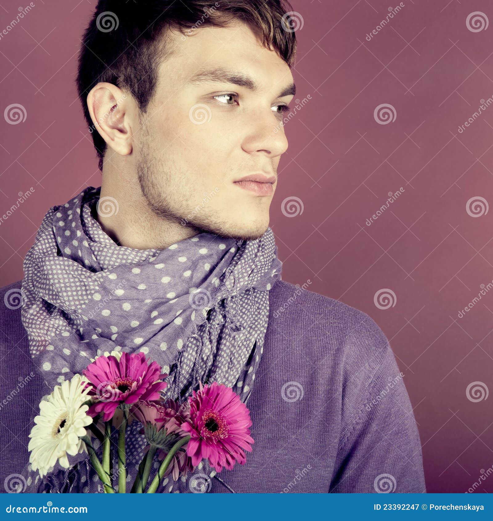 Beautiful man with flowers stock image. Image of date - 23392247
