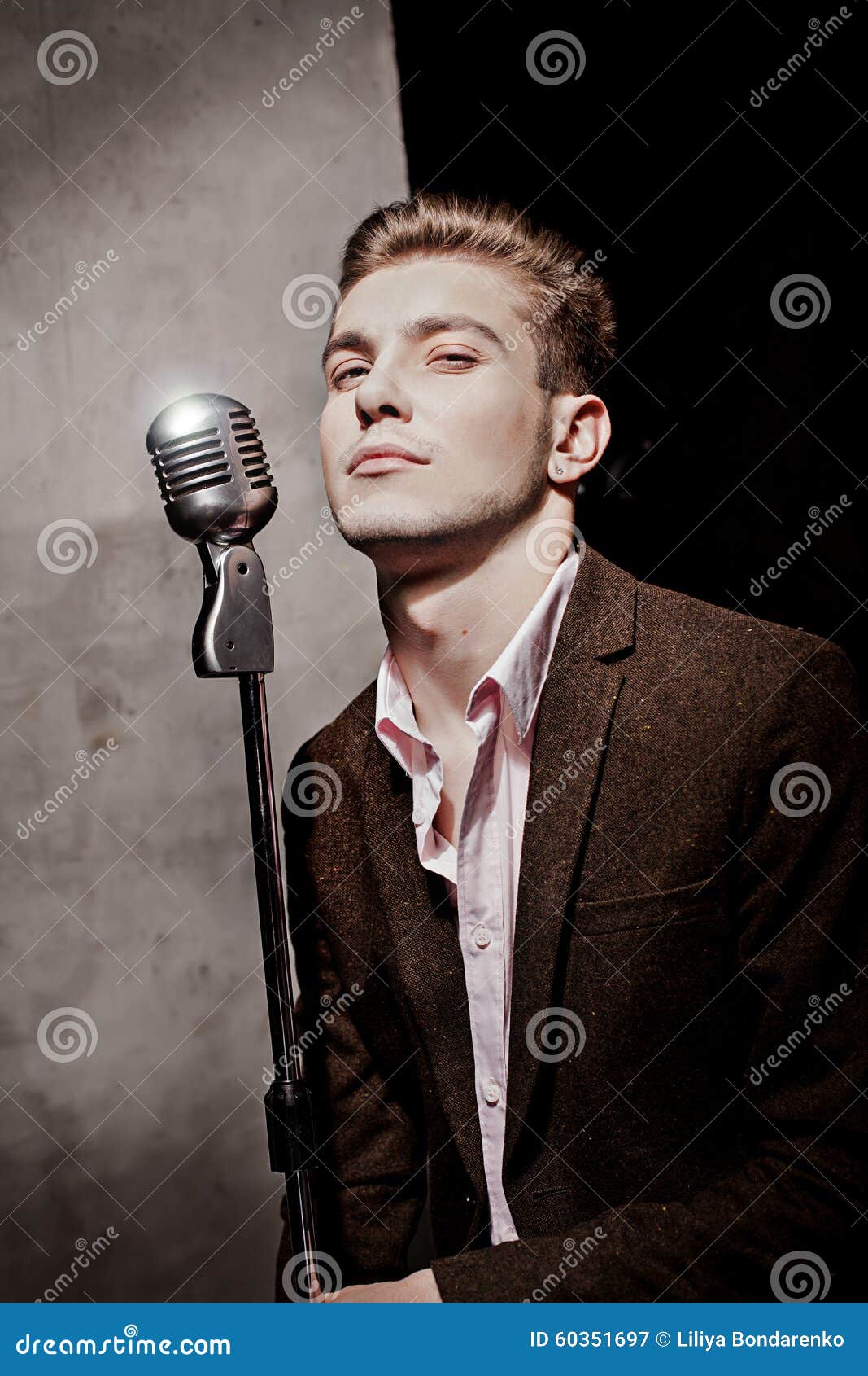 Beautiful of Man with Retro Microphone Stock Image - Image of music ...