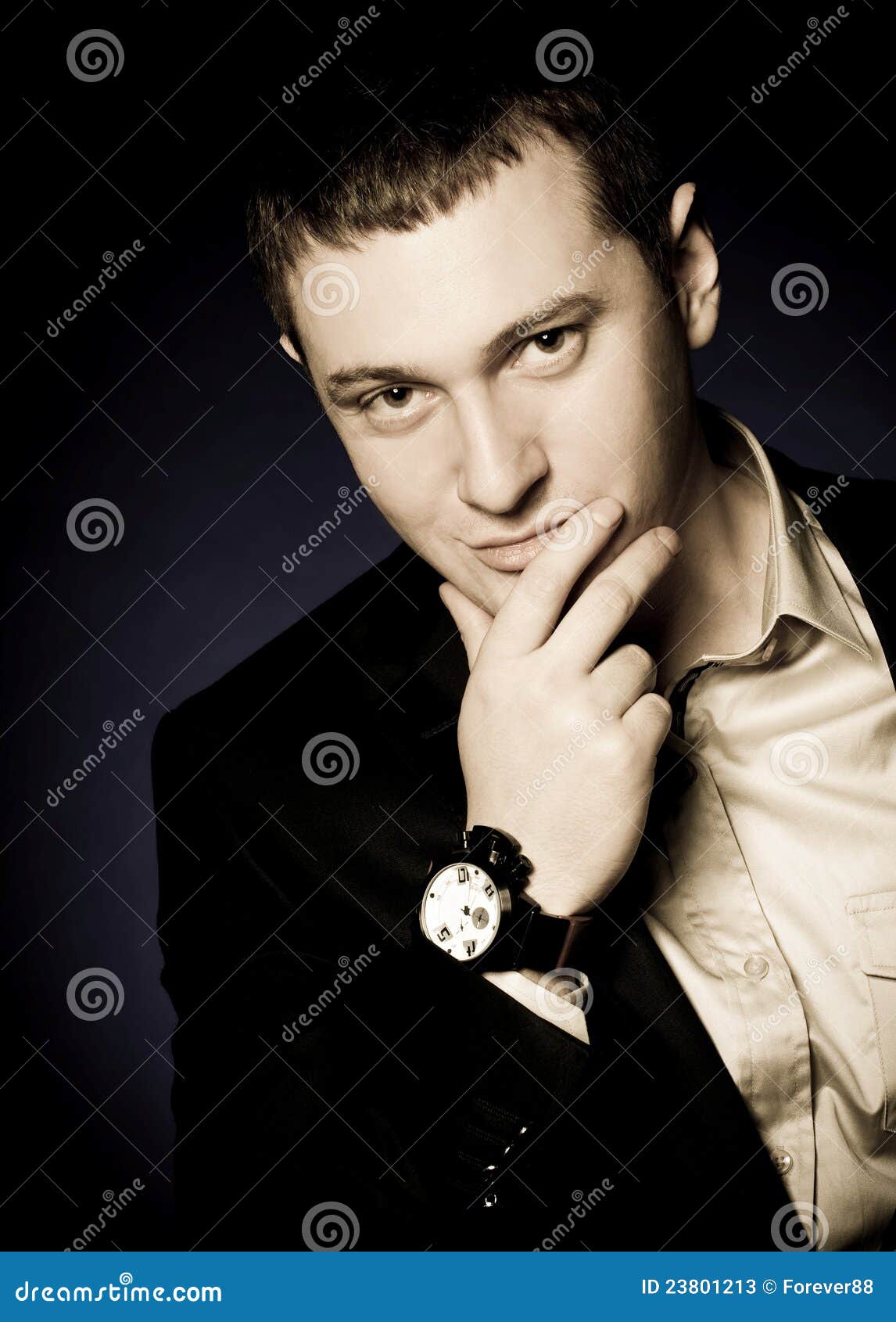 Beautiful man with watch stock image. Image of black - 23801213