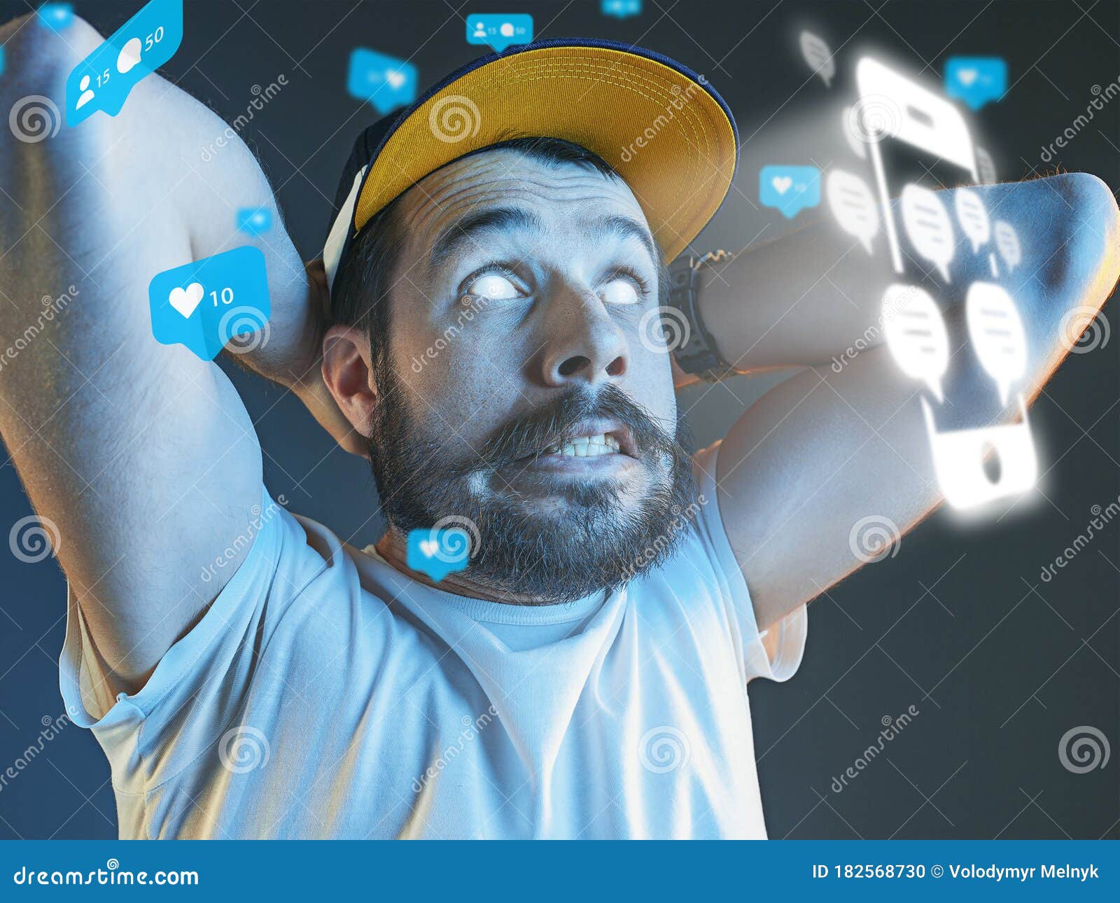 Man Using Interface Modern Technology and Digital Layer Effect for ...