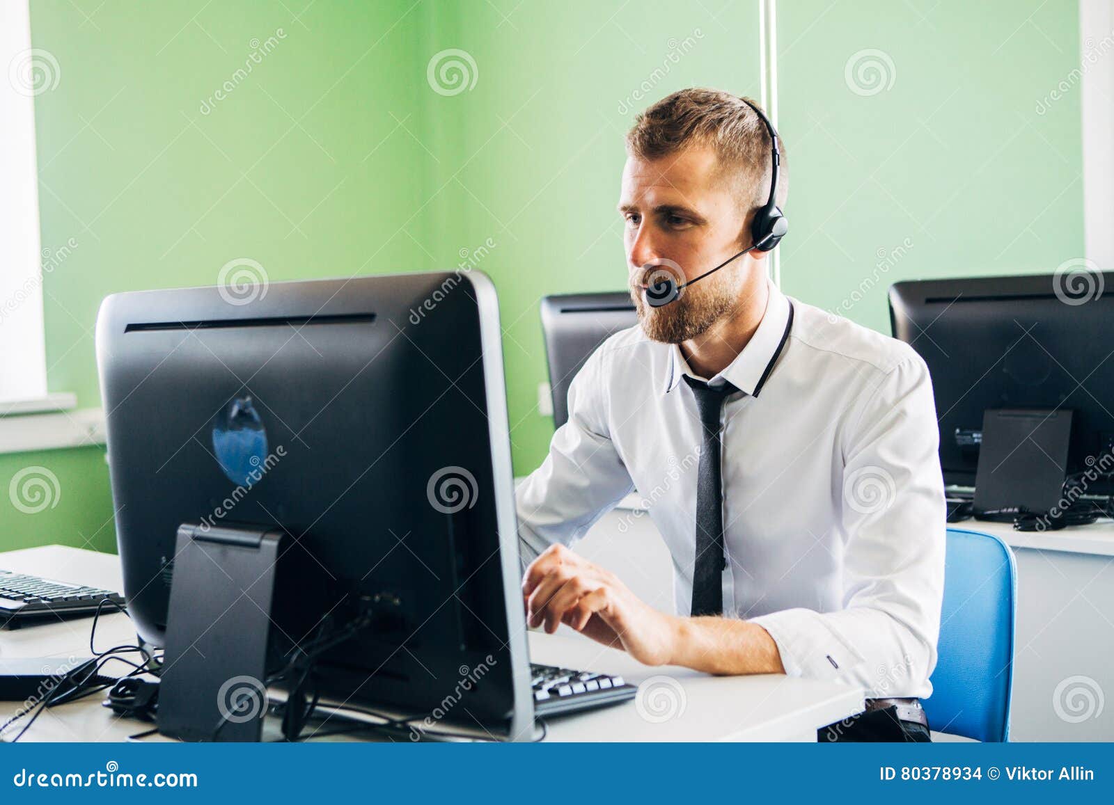 Beautiful Man Working in Call Center Stock Photo - Image of customer ...