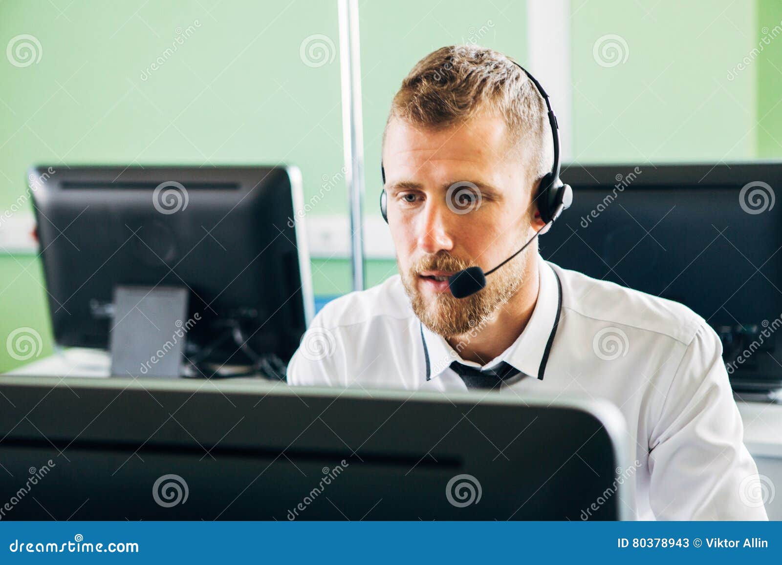 Beautiful Man Working in Call Center Stock Image - Image of assistance ...