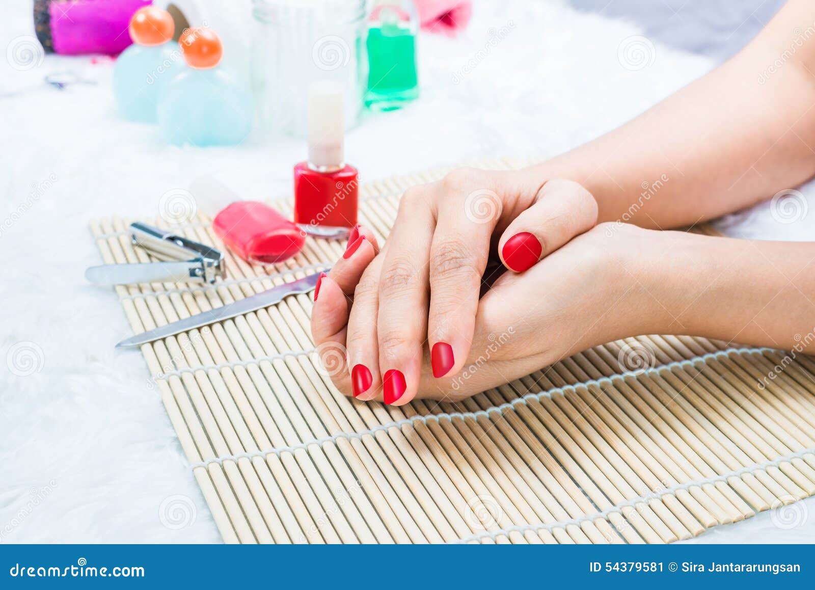 Beautiful Manicured Woman S Nails With Red Nail Polish Stock Image