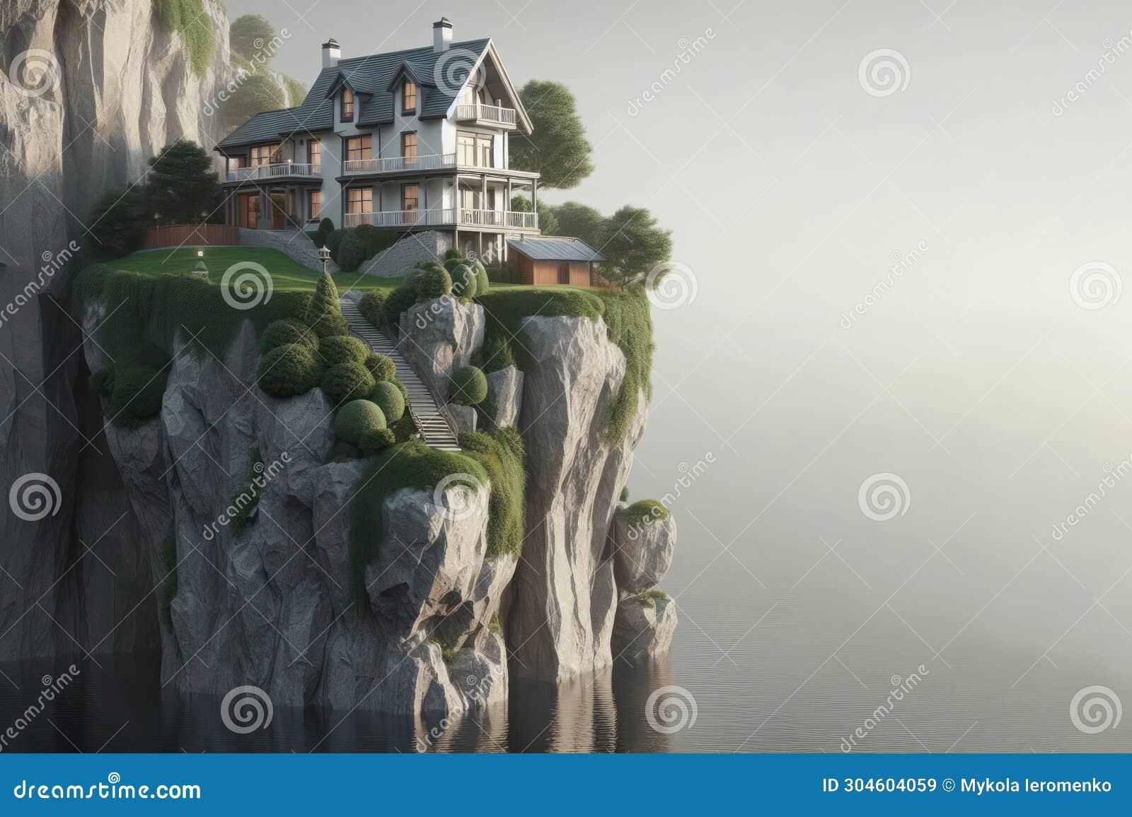 Beautiful Mansion on the Edge of a Cliff. Space for Text. Stock Image ...