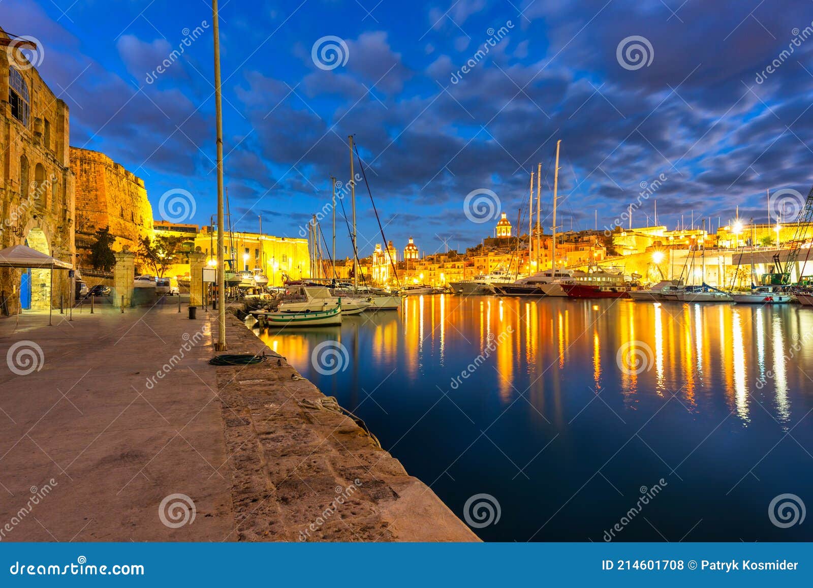 Beautiful Marina of Birgu at Dusk, Malta Stock Photo - Image of sunset ...