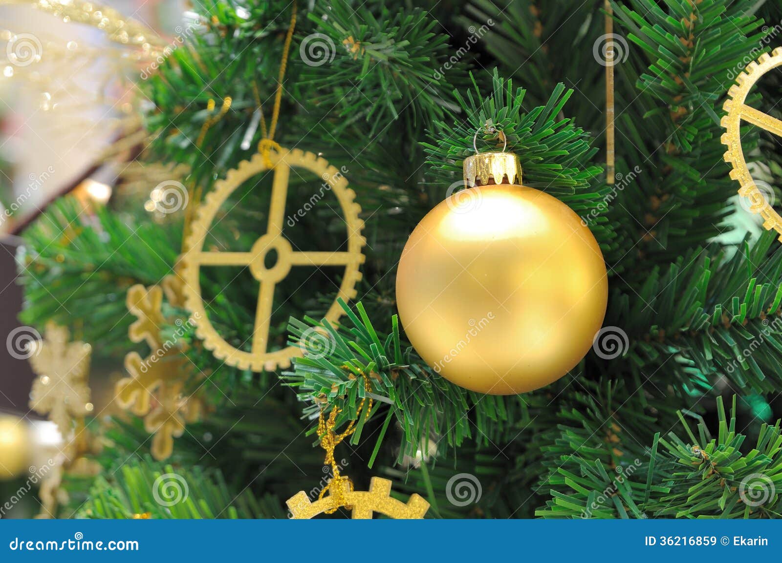 Beautiful X Mas Golden Ball with Accessories Stock Image - Image of ...