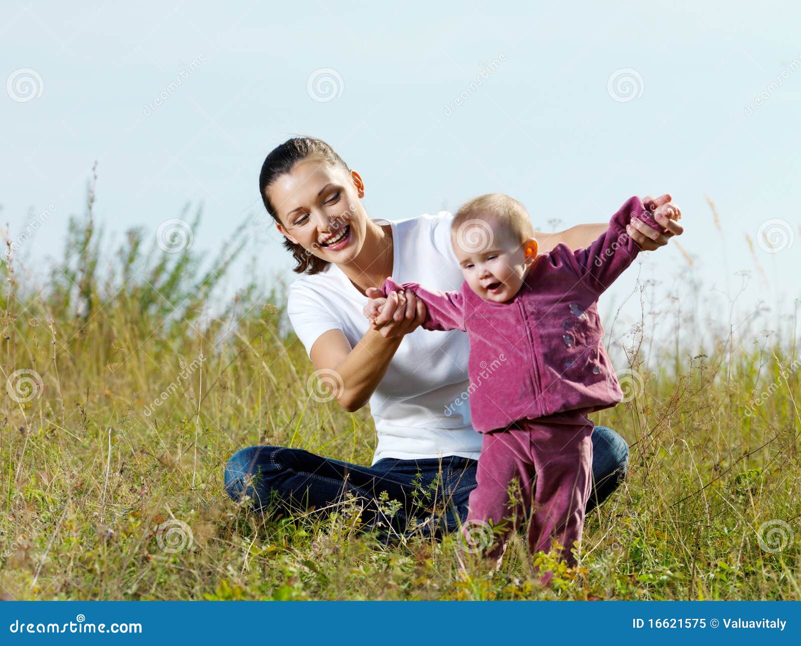 Beautiful Mather with Smiling Beby on Nature Stock Image - Image of ...