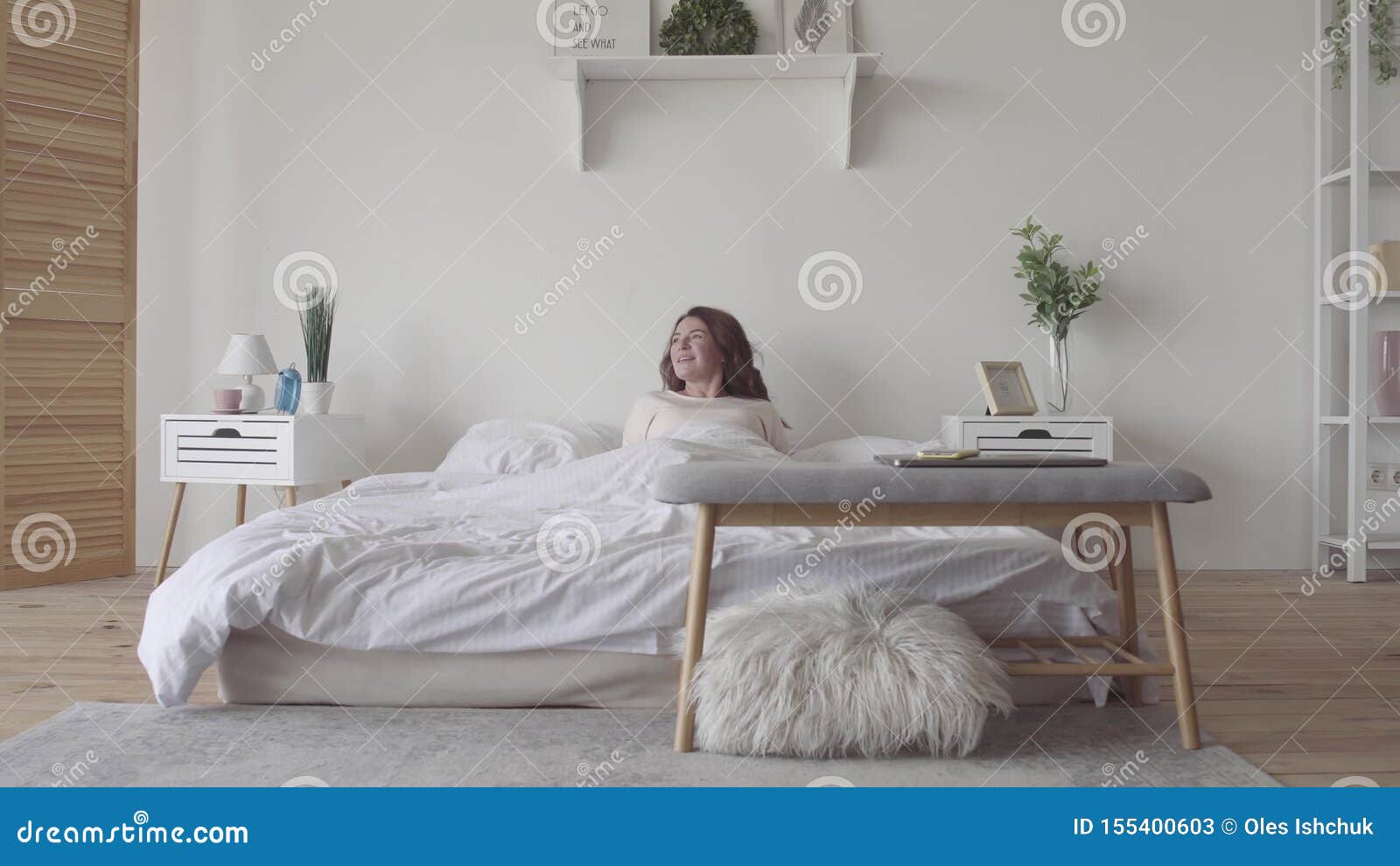 Beautiful Mature Brunette Slowly Waking Up In The Morning At Home