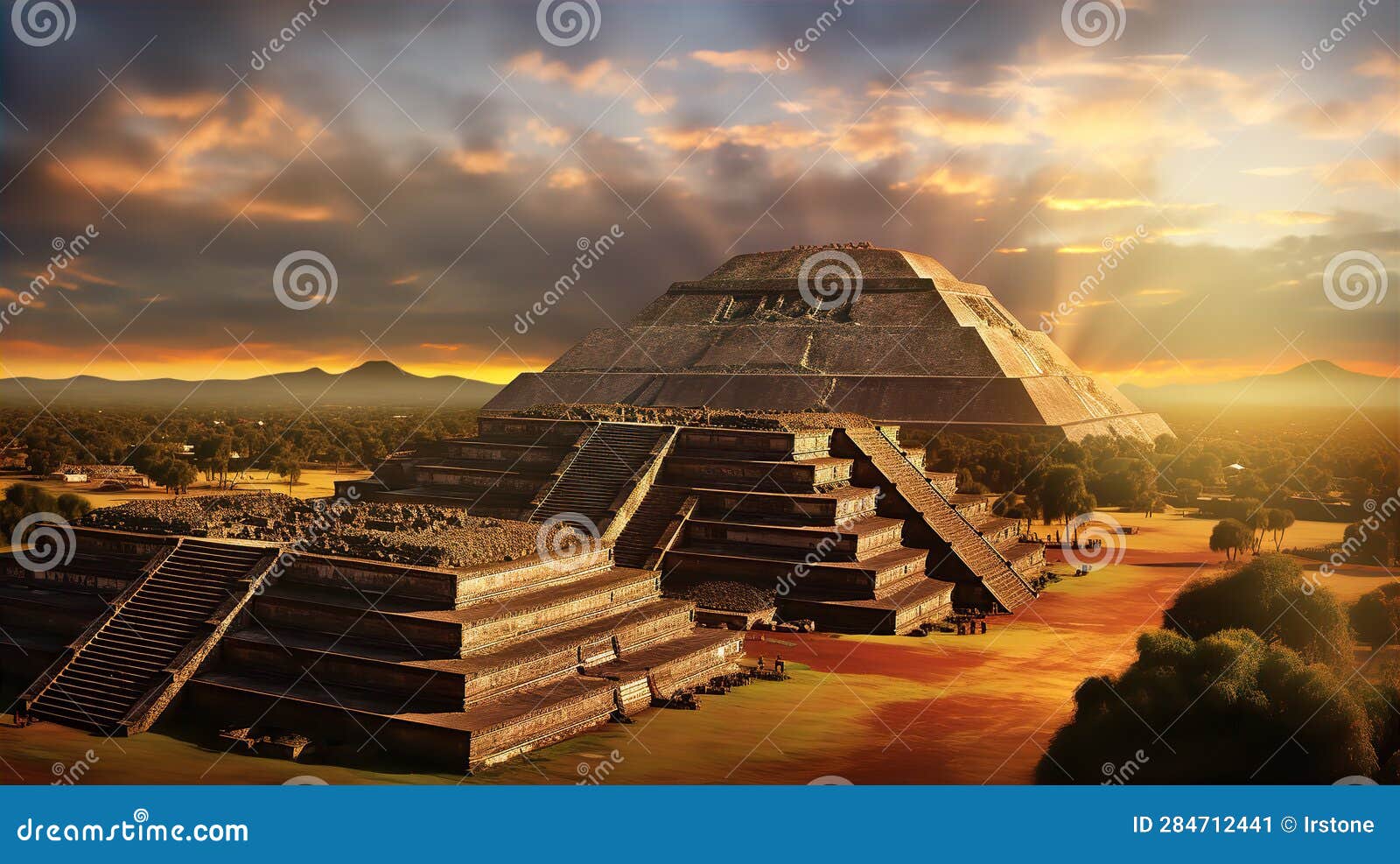 Beautiful Mayan Pyramid Complex at Sunset with Dramatic Sky Stock ...