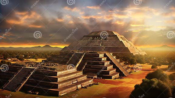 Beautiful Mayan Pyramid Complex at Sunset with Dramatic Sky Stock ...