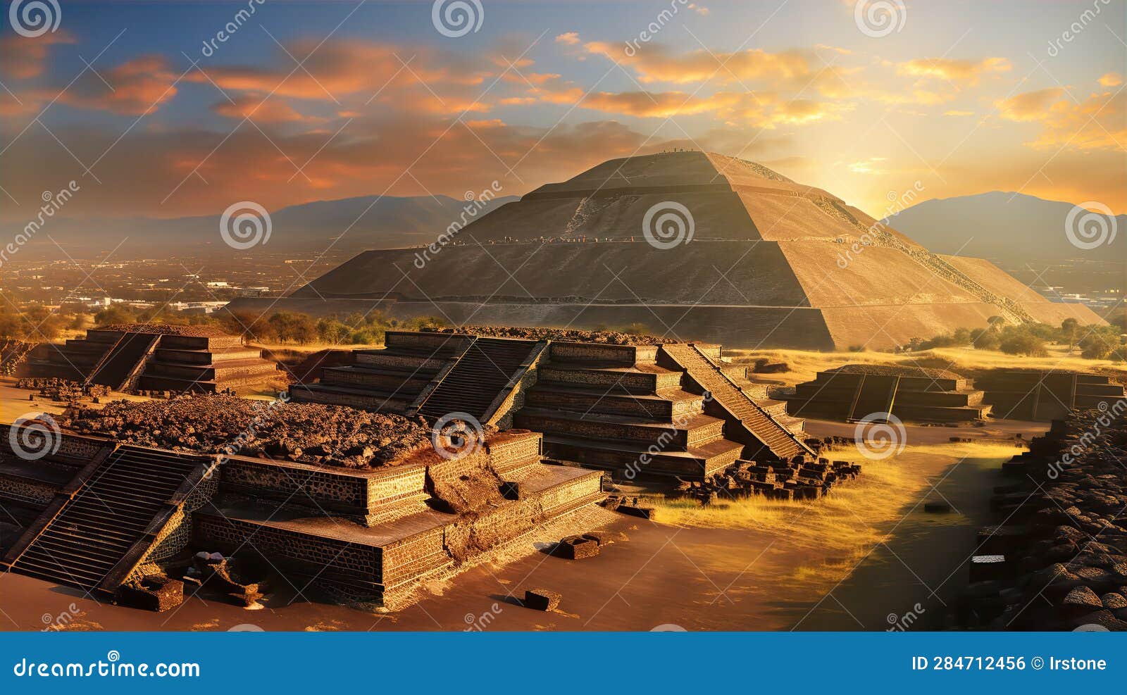 Beautiful Mayan Pyramid Complex at Sunset with Dramatic Sky Stock ...