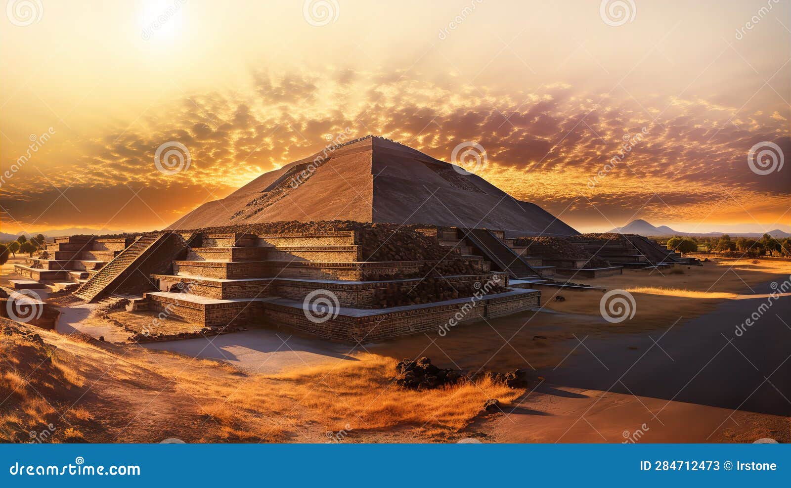 Beautiful Mayan Pyramid Complex at Sunset with Dramatic Sky Stock ...