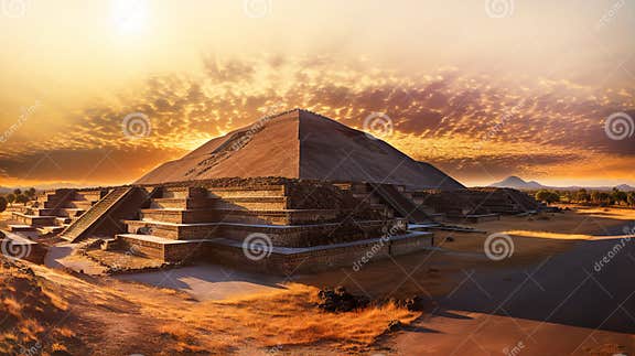 Beautiful Mayan Pyramid Complex at Sunset with Dramatic Sky Stock ...