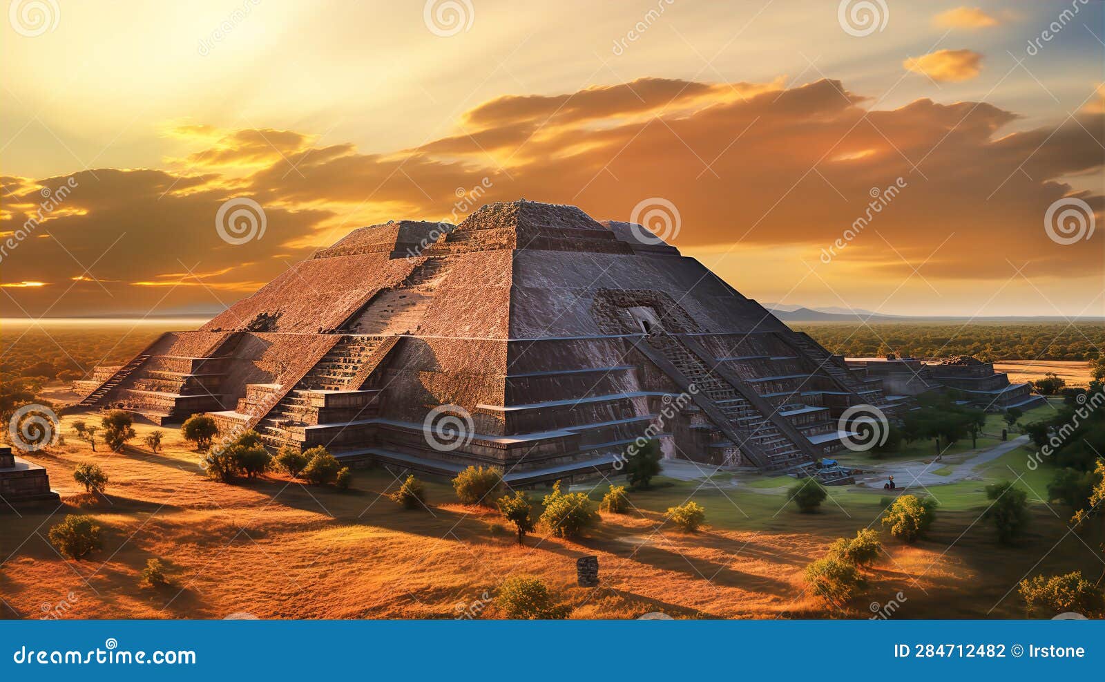 Beautiful Mayan Pyramid Complex at Sunset with Dramatic Sky Stock ...